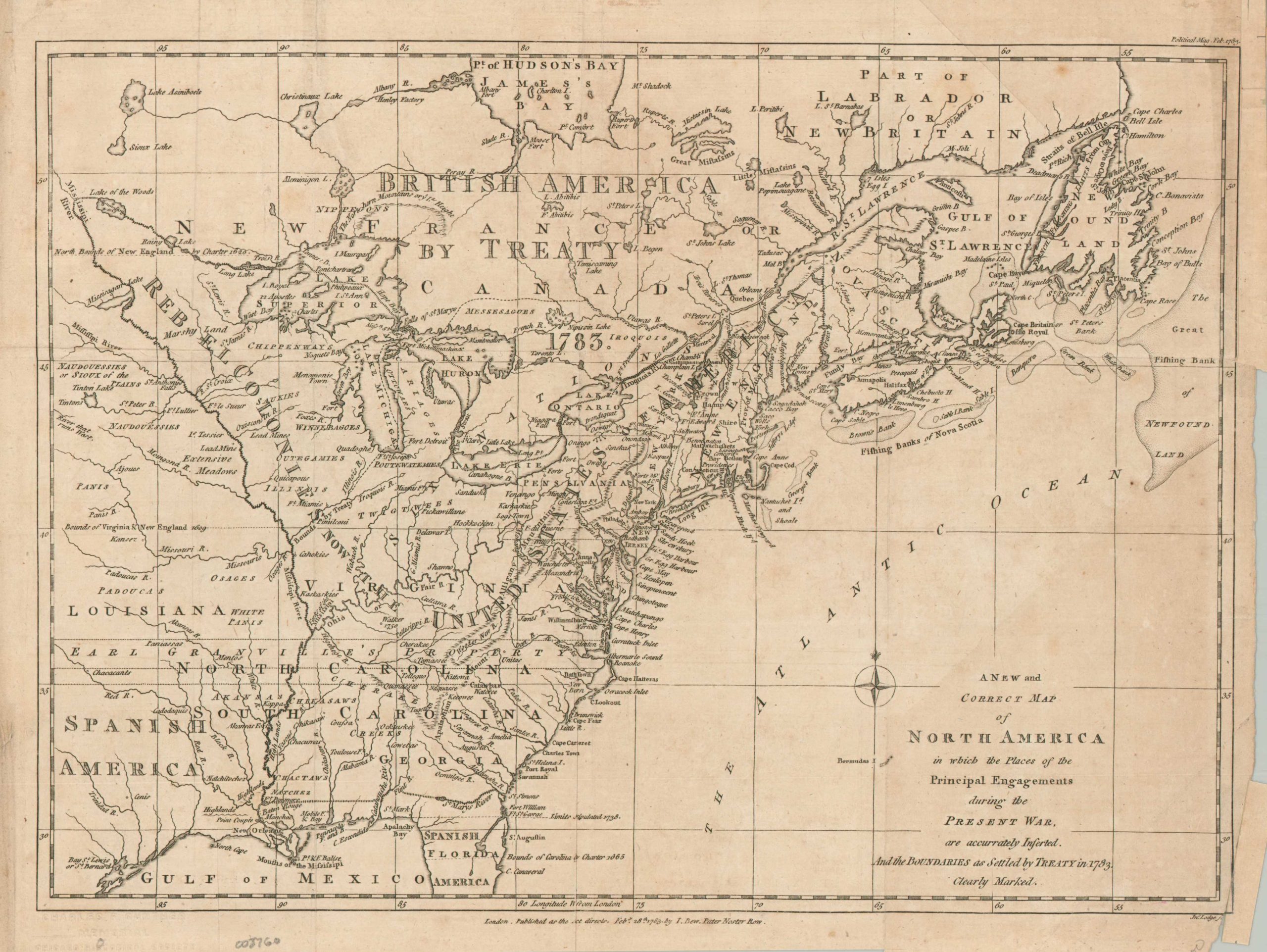 A New and Correct Map of North America in which the Places of the Principal Engagements during ...