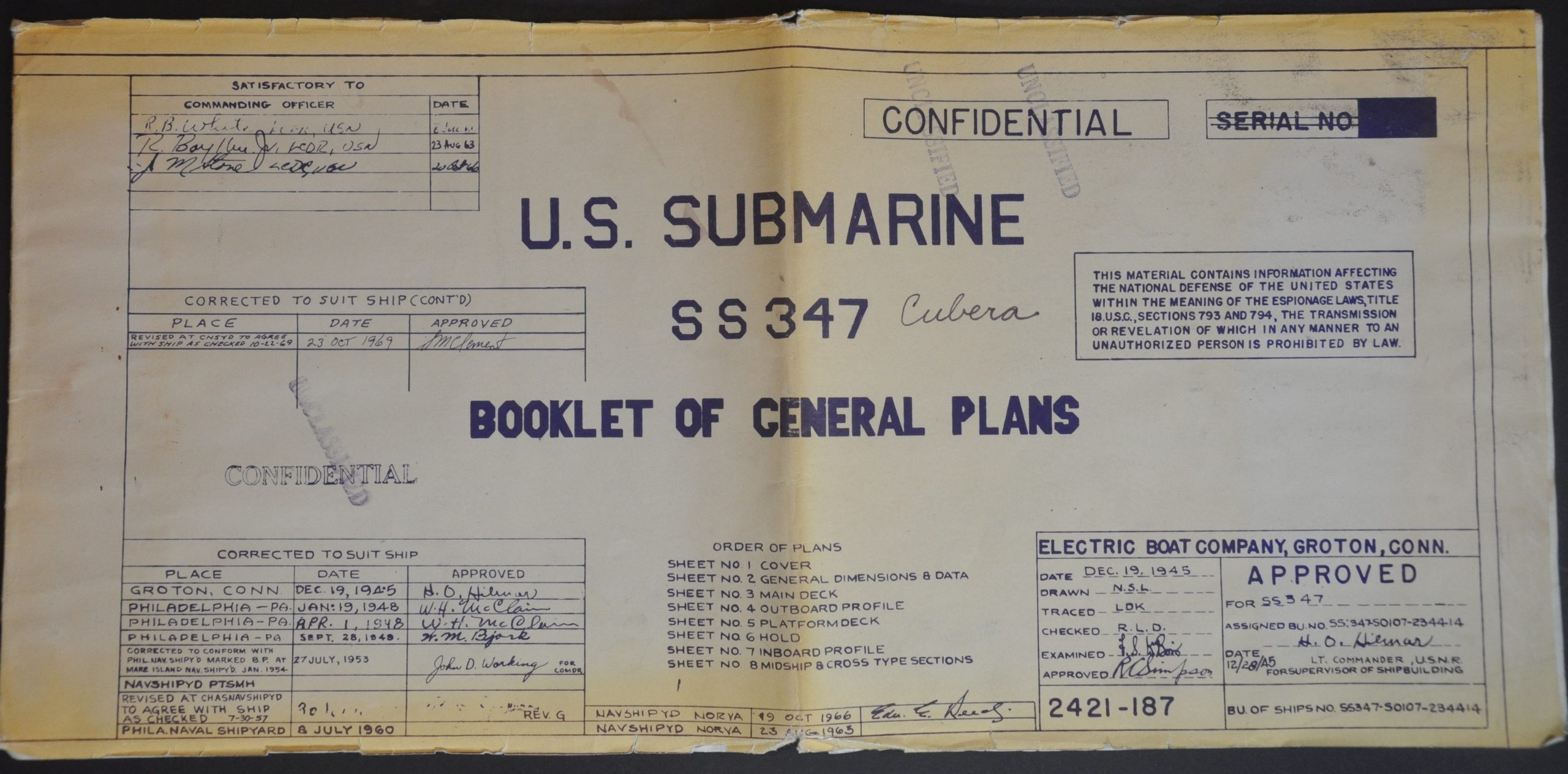 U.S. Submarine SS347 Booklet of General Plans [U.S.S. Cubera] - Curtis ...