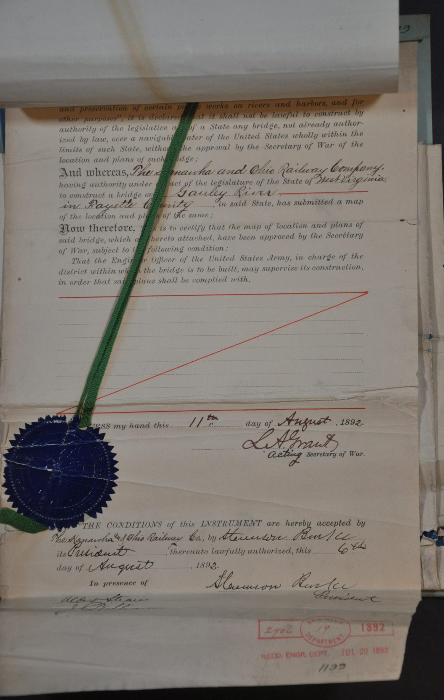 Kanawha & Michigan Ry. Map and Plan of Bridge for Crossing Gauley River ...