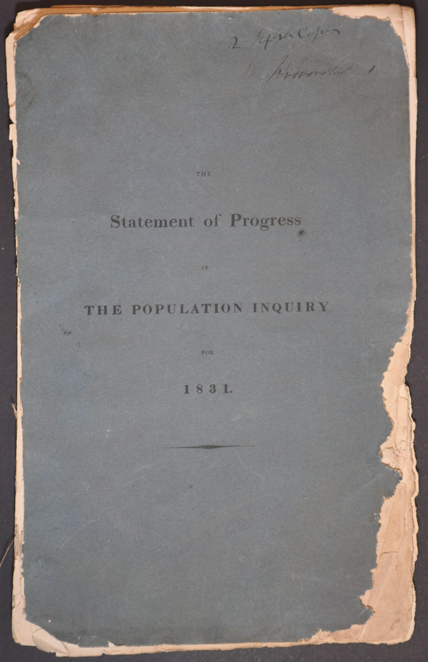 The Statement of Progress in The Population Inquiry for 1831 - Curtis Wright Maps