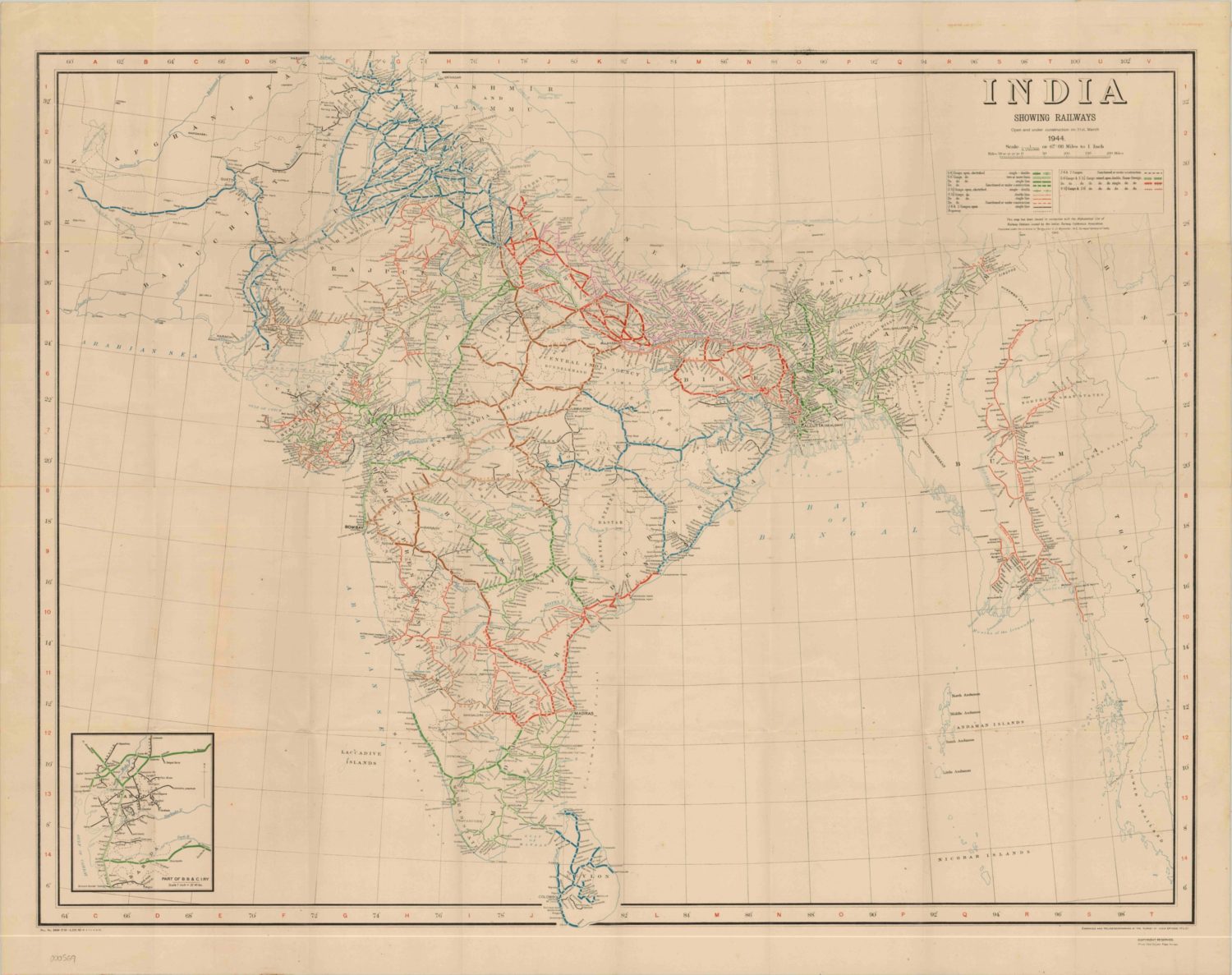 India Showing Railways Open and Under Construction March 31 1944 ...