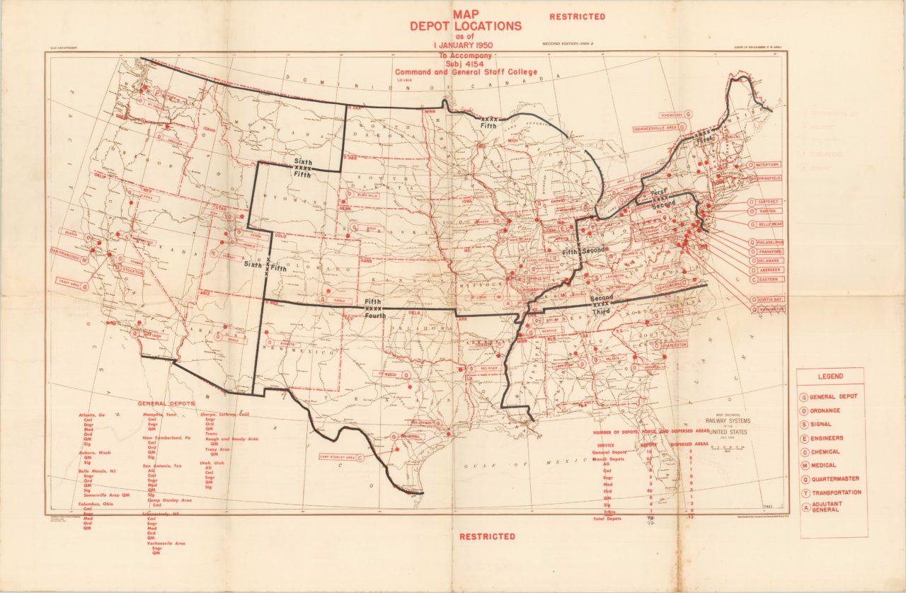 Map Depot Locations as of 1 January 1950 | Curtis Wright Maps