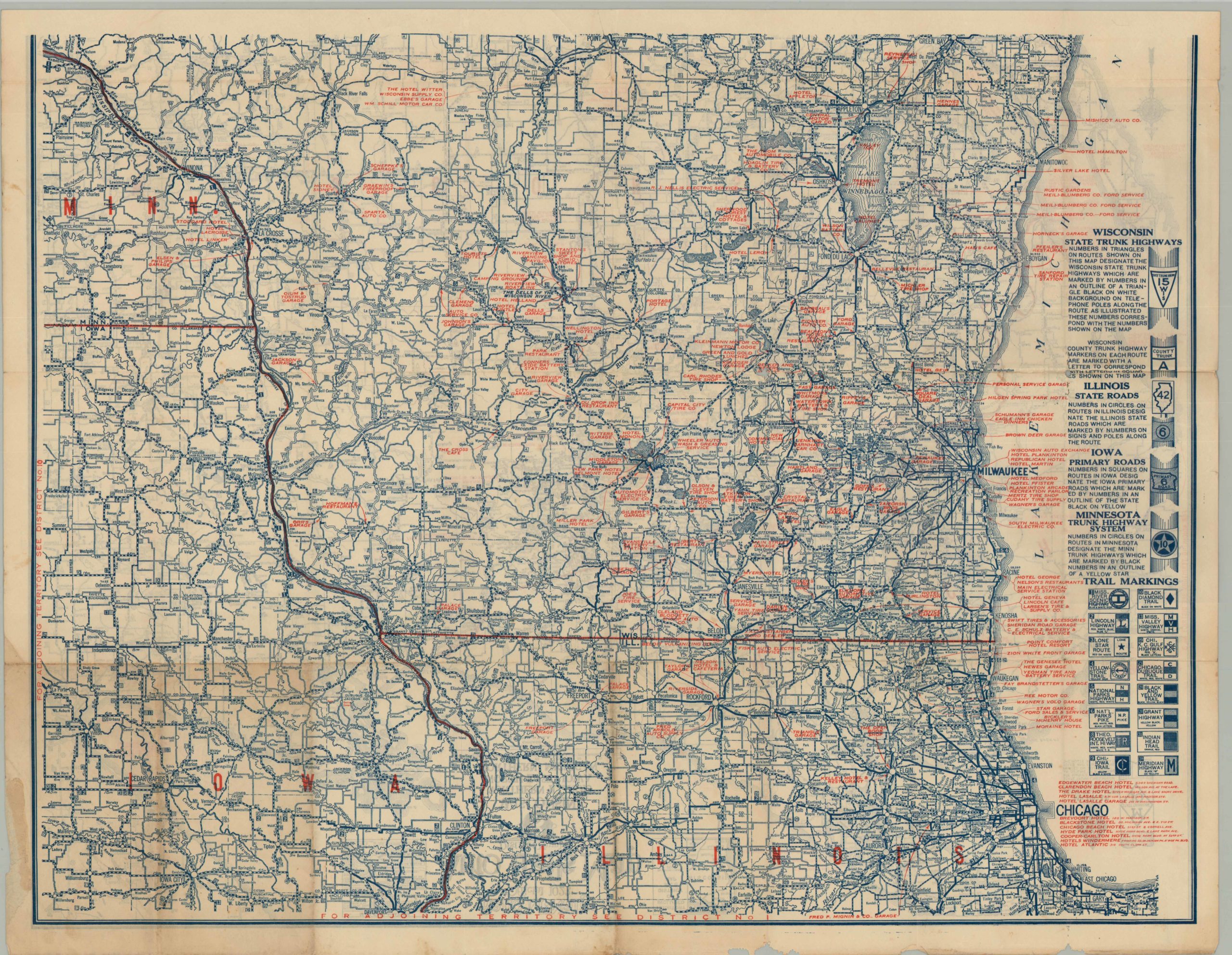 Rand McNally Official 1923 Auto Trails Map: District 8 - Curtis Wright Maps
