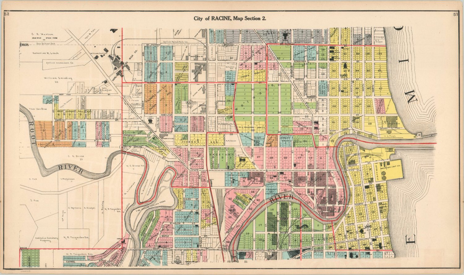 Map of the City of Racine | Curtis Wright Maps