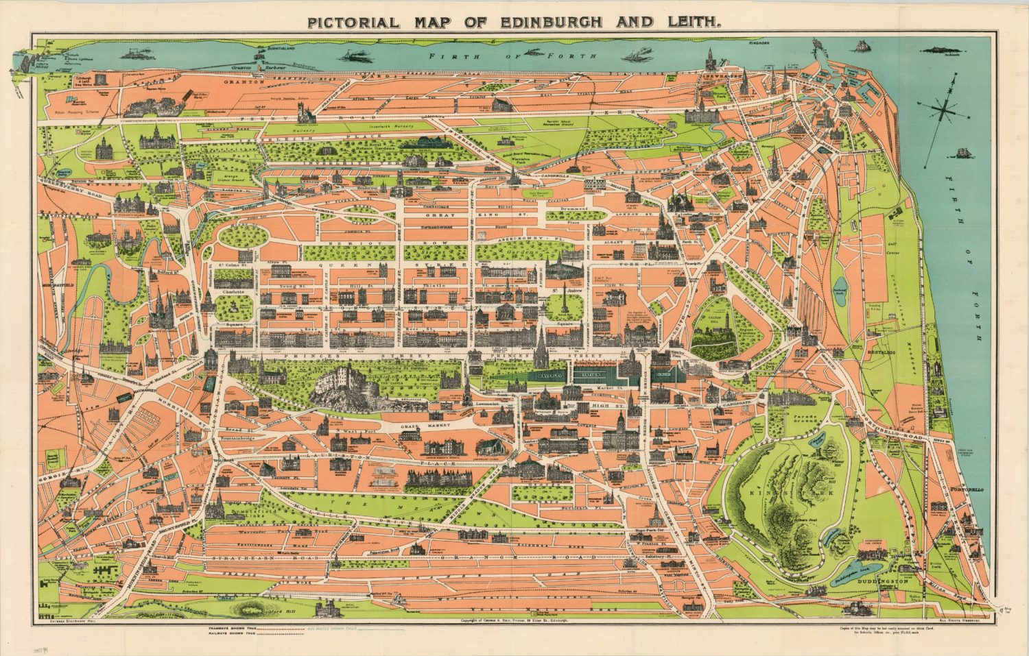 Pictorial Map of Edinburgh and Leith | Curtis Wright Maps