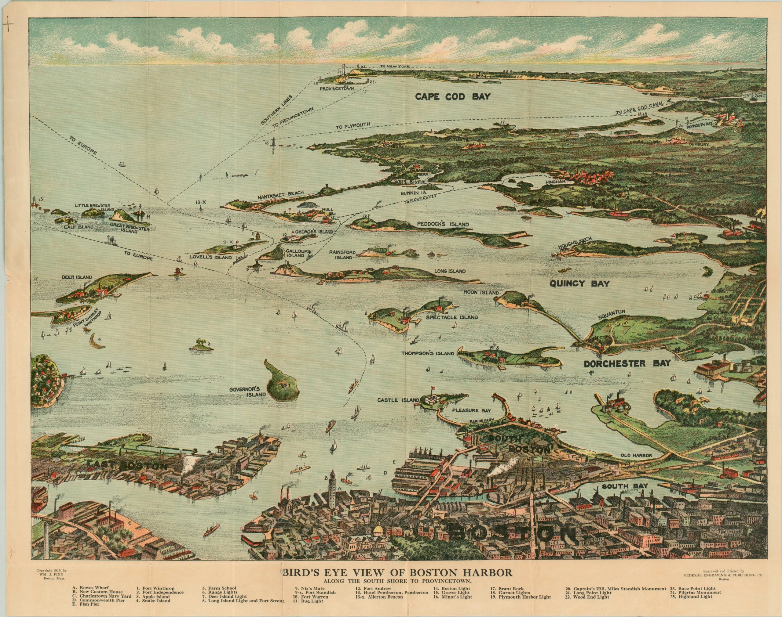 Bird’s Eye View of Boston Harbor | Curtis Wright Maps