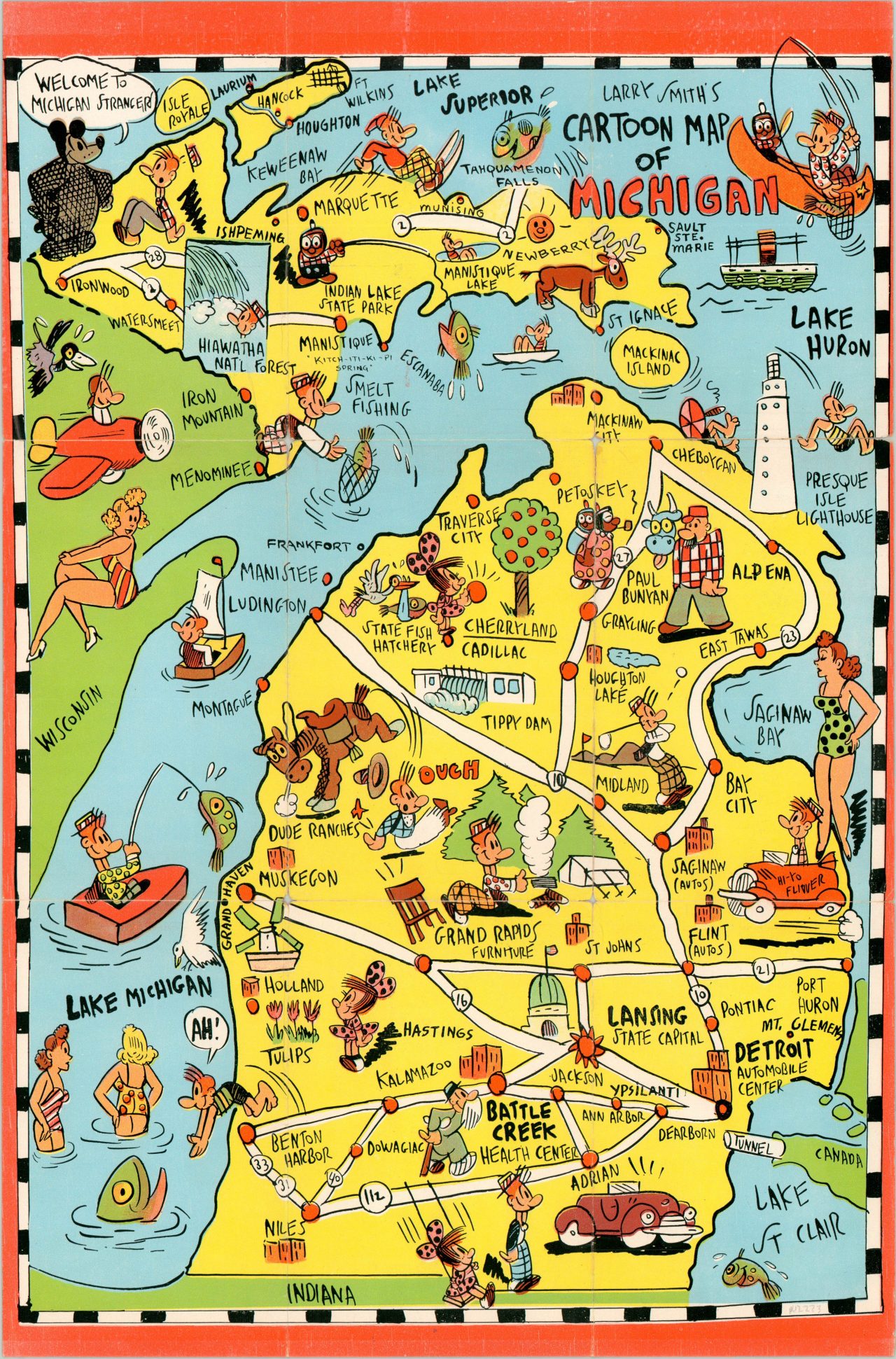 Larry Smith’s Cartoon Map of Michigan | Curtis Wright Maps