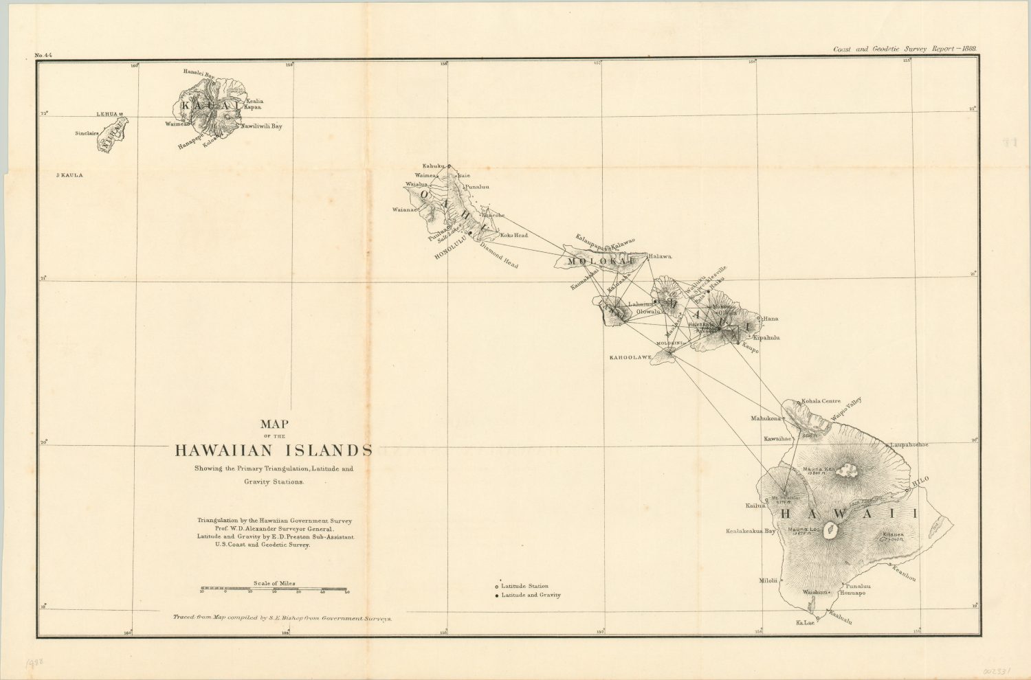 Map of the Hawaiian Islands Showing the Primary Triangulation, Latitude ...