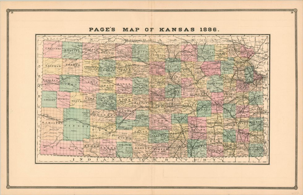 Page’s Map of Kansas 1886 | Curtis Wright Maps