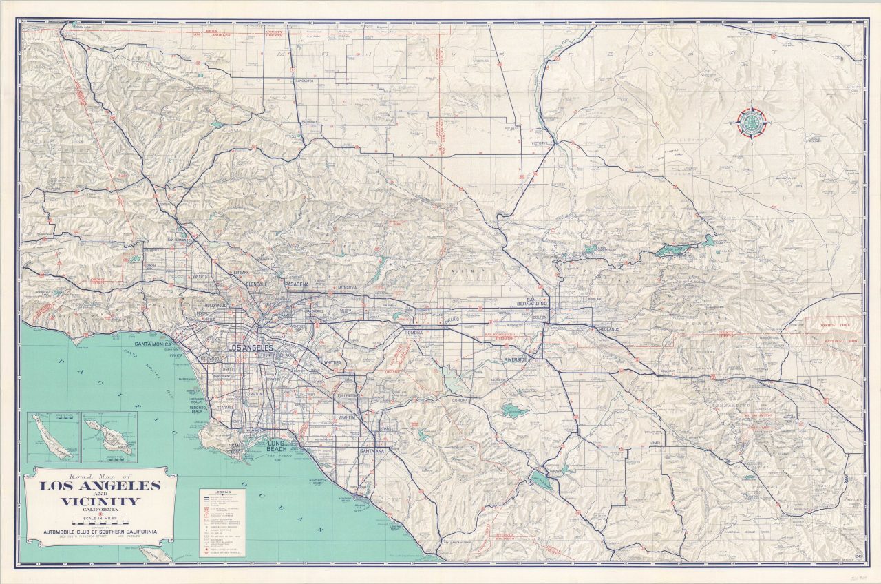 Road Map of Los Angeles and Vicinity | Curtis Wright Maps