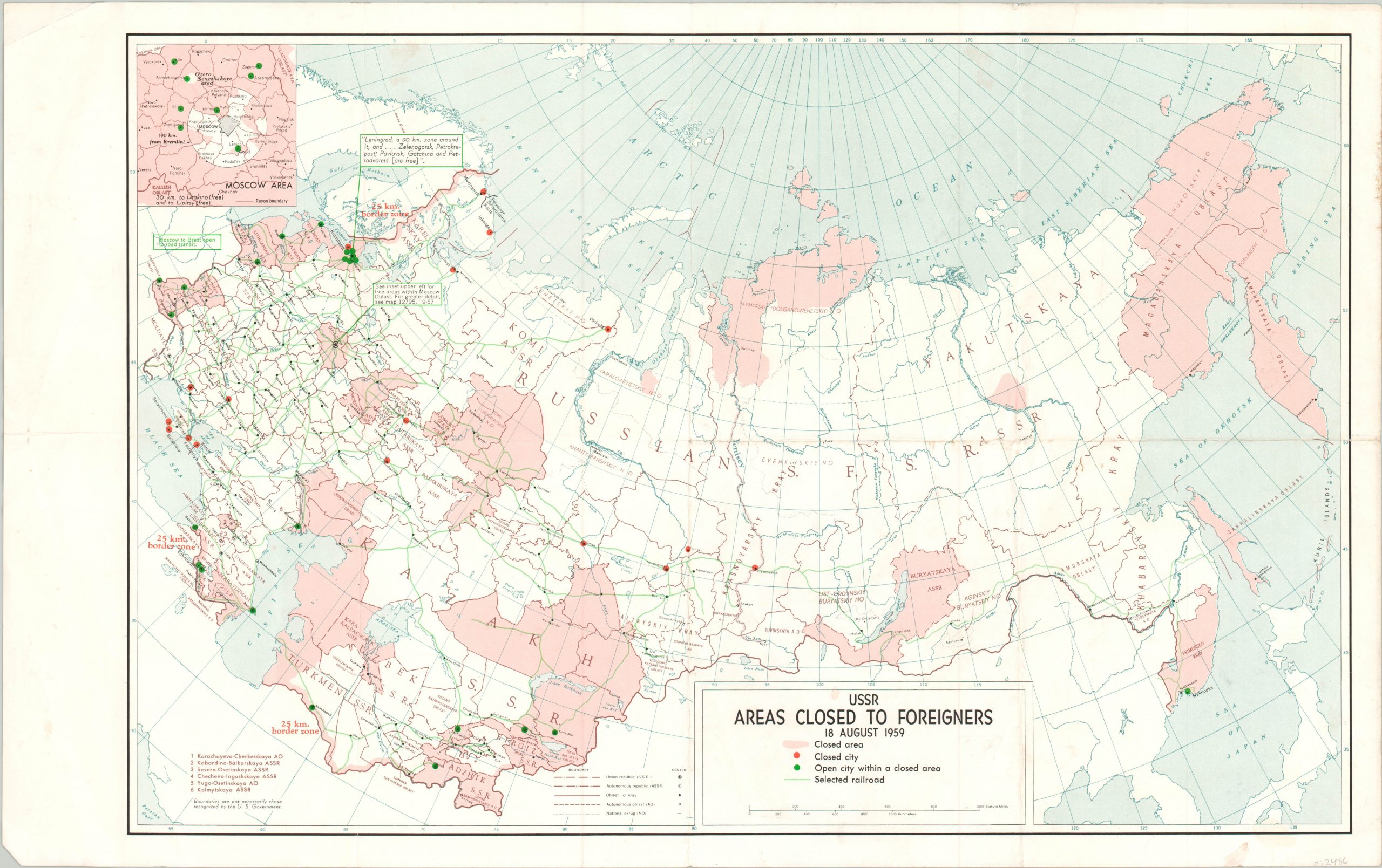 USSR Areas Closed to Foreigners 18 August 1959 | Curtis Wright Maps