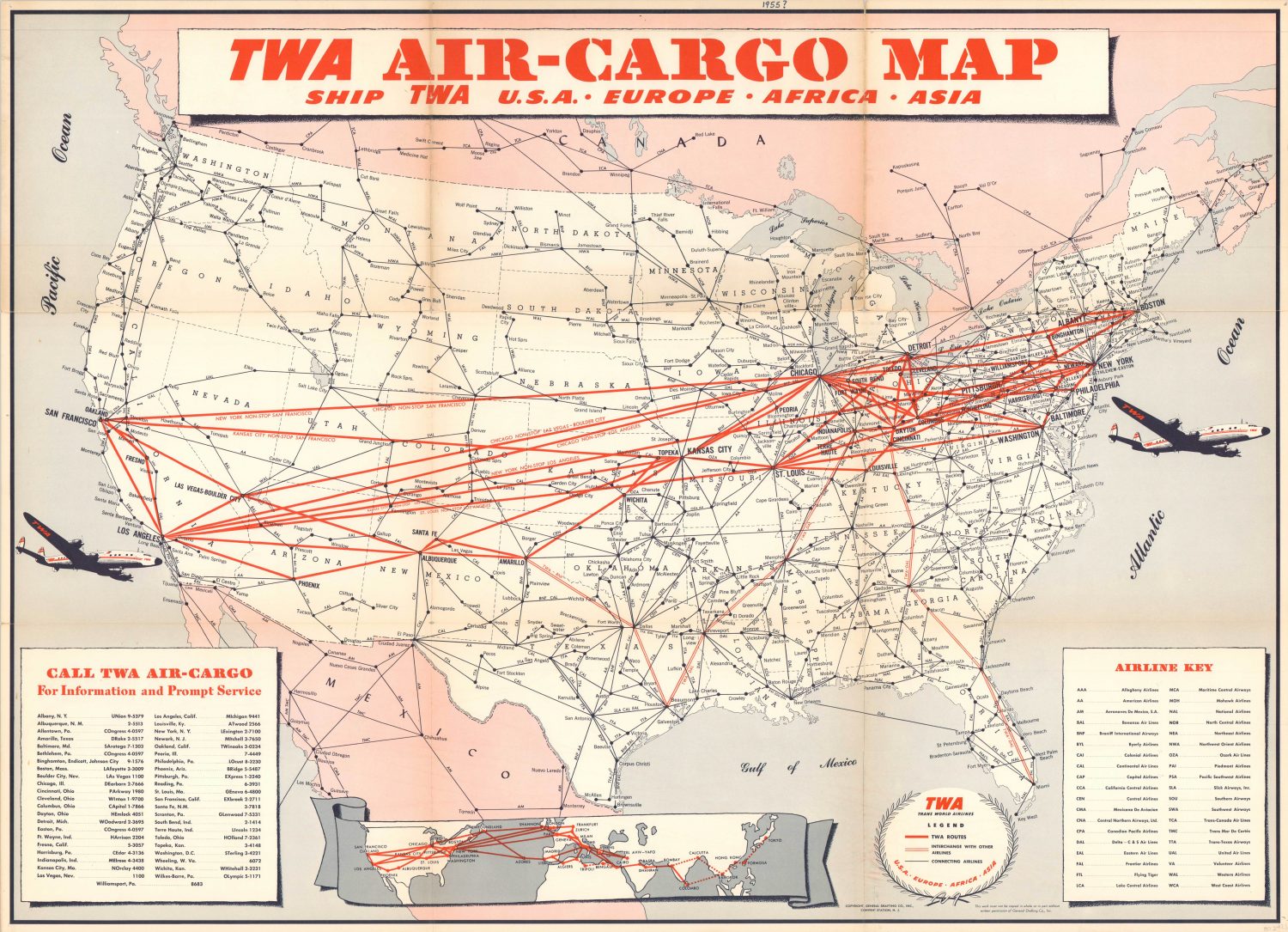 TWA Air-Cargo Map | Curtis Wright Maps