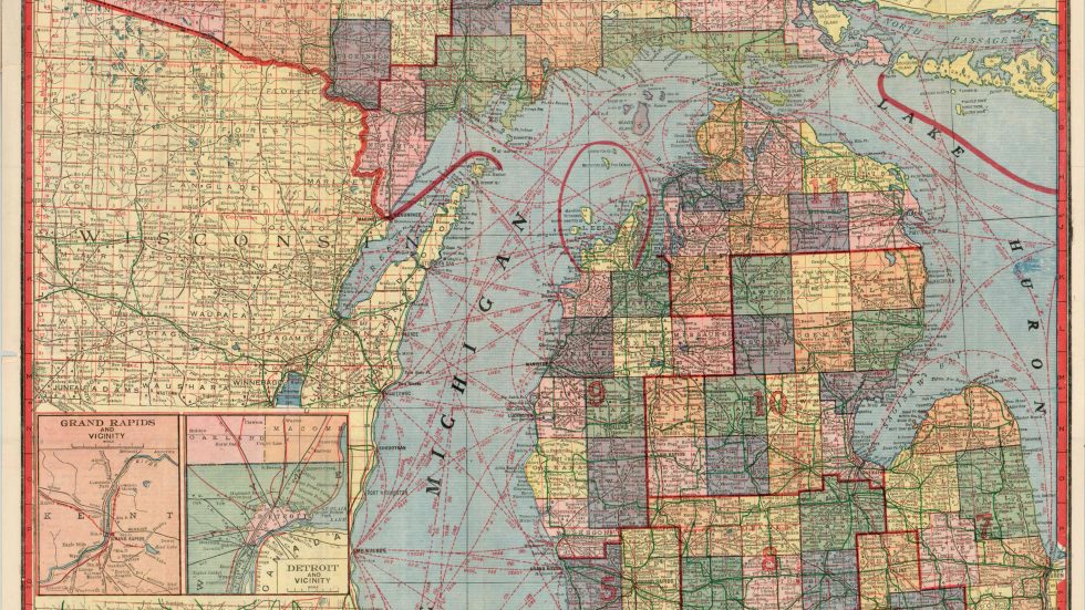 Map of Michigan Showing Distances Between Railroad Stations | Curtis ...