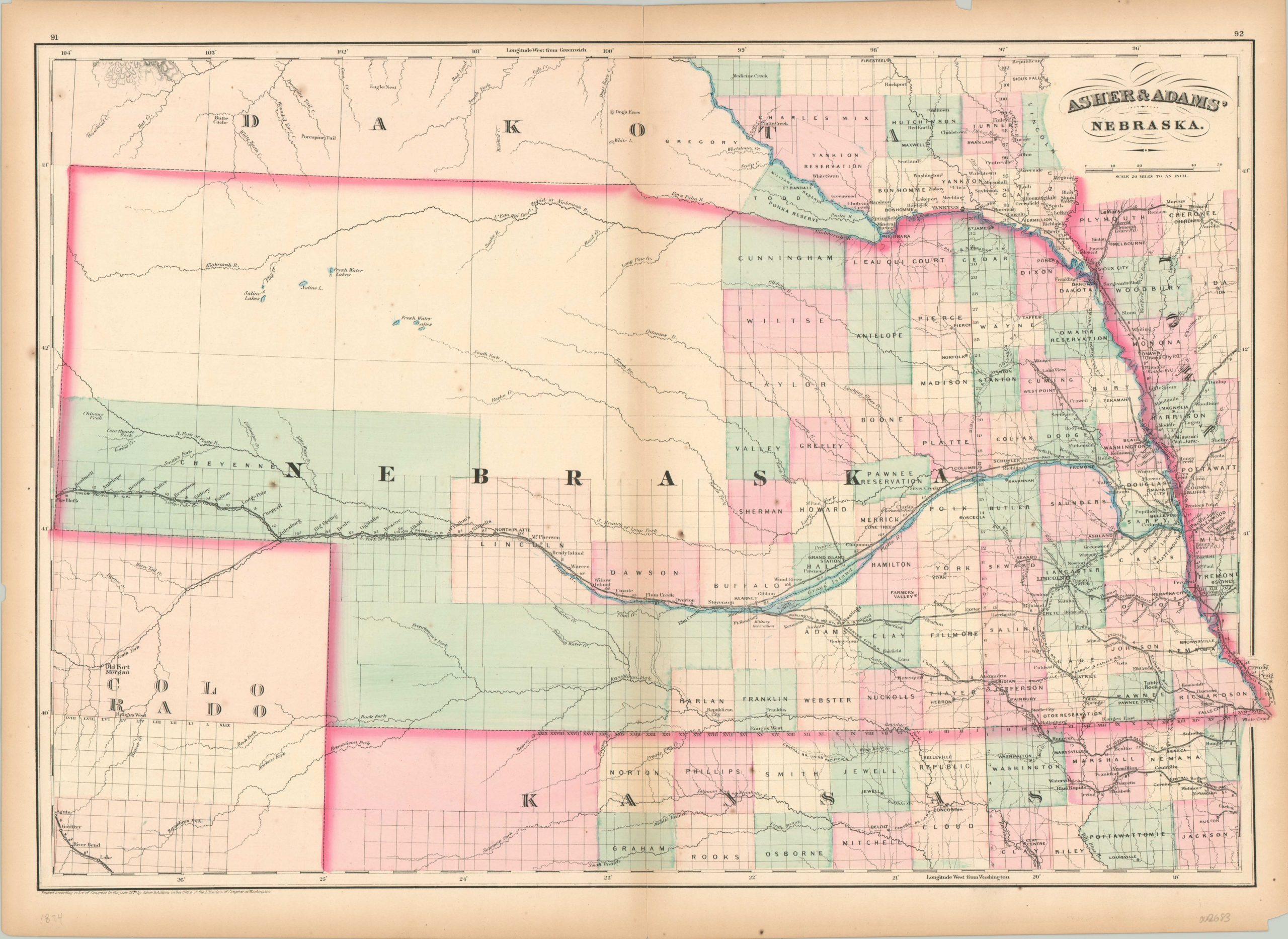 Asher & Adams' Nebraska - Curtis Wright Maps