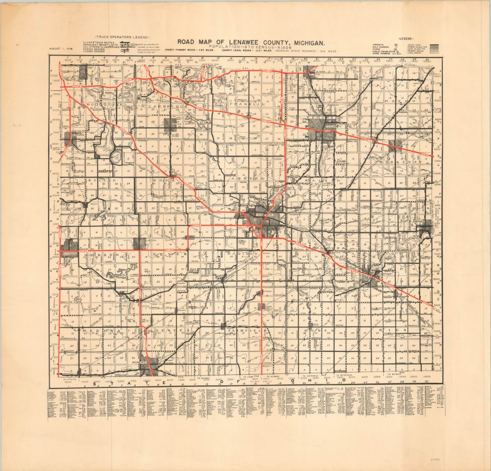Road Map of Lenawee County, Michigan - Curtis Wright Maps