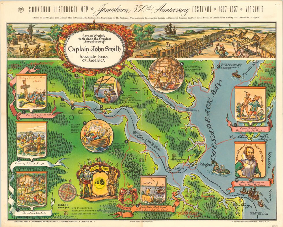 Souvenir Historical Map Jamestown 350th Anniversary Festival 1607-1957 ...