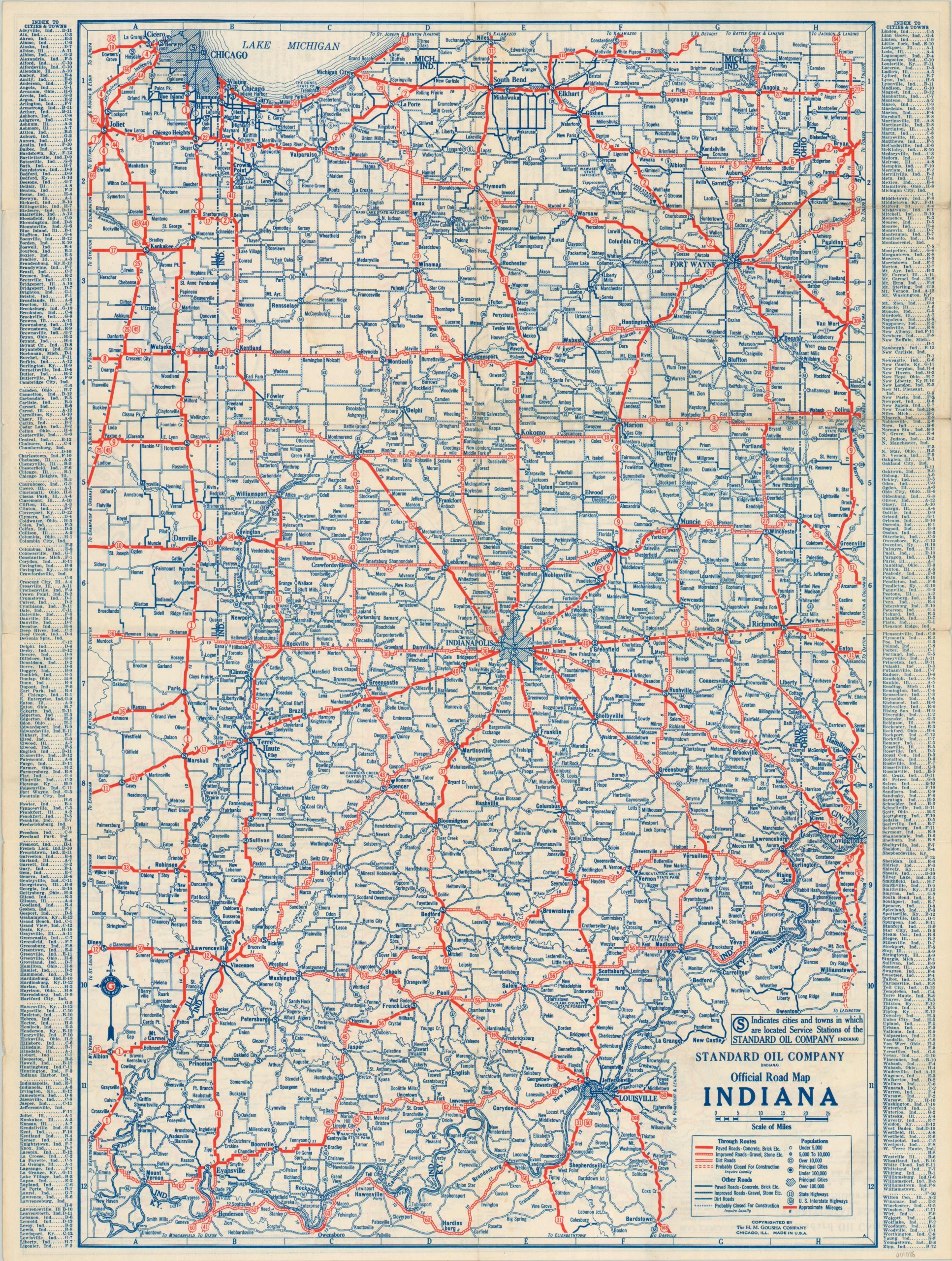 Standard Oil Company Official Road Map Indiana | Curtis Wright Maps