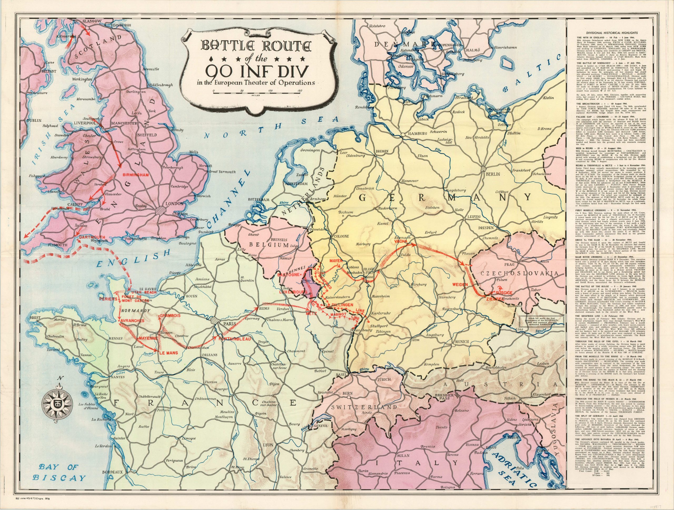 Battle Route of the 90th Inf Div in the European Theater of Operations ...