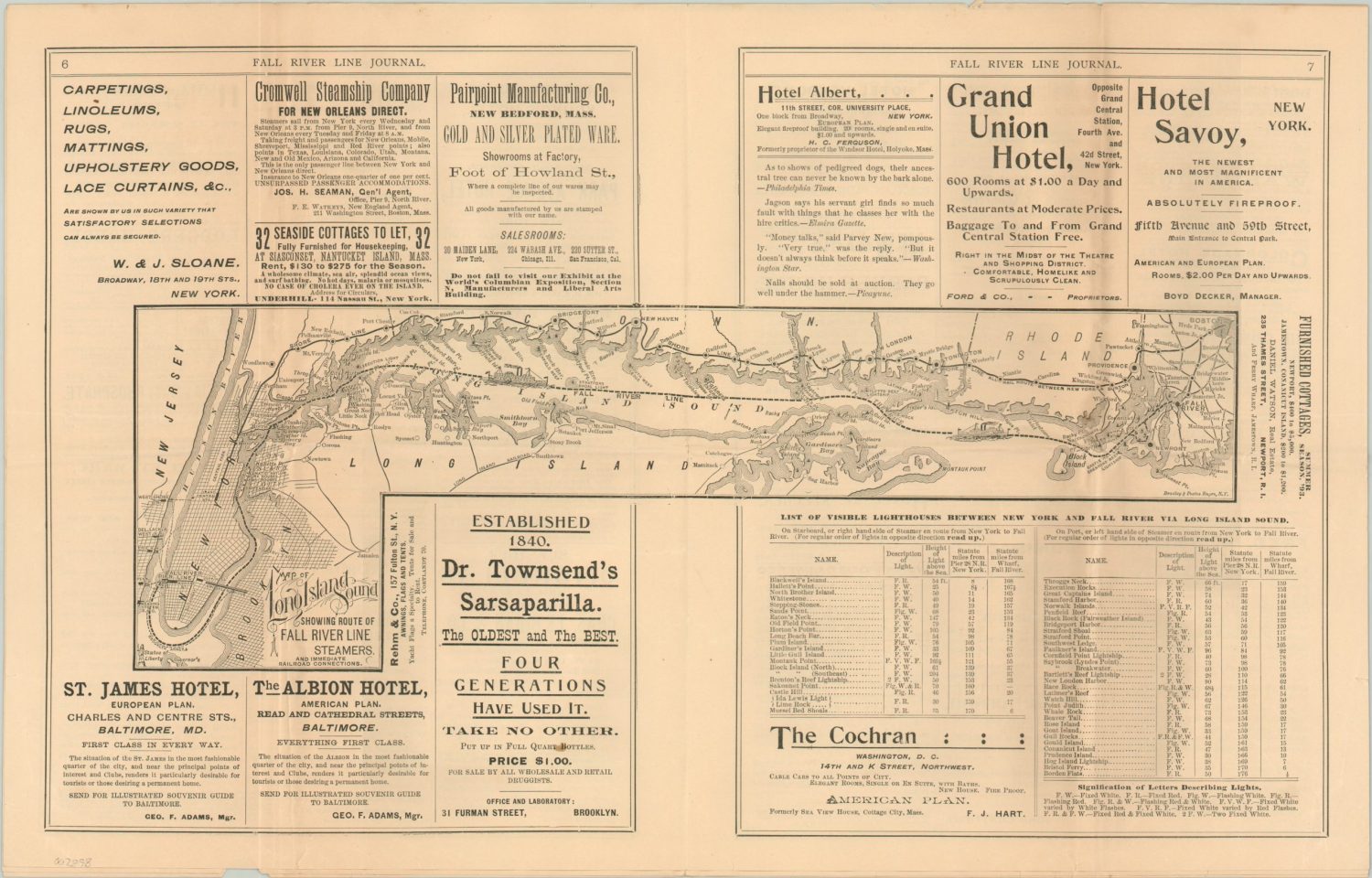 Map of Long Island Sound Showing the Route of Fall River line Steamers ...
