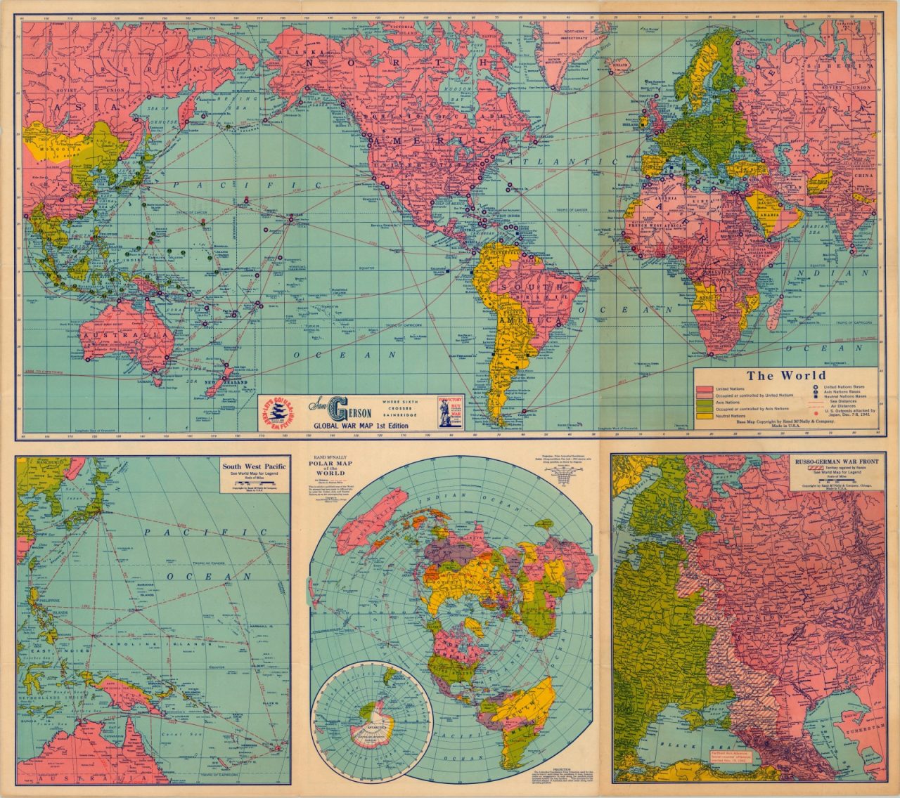 Sam Gerson Global War Map First Edition - Curtis Wright Maps