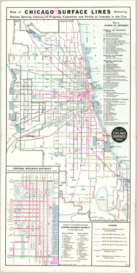 Map of Chicago Surface Lines Showing Routes Serving Century of Progress ...