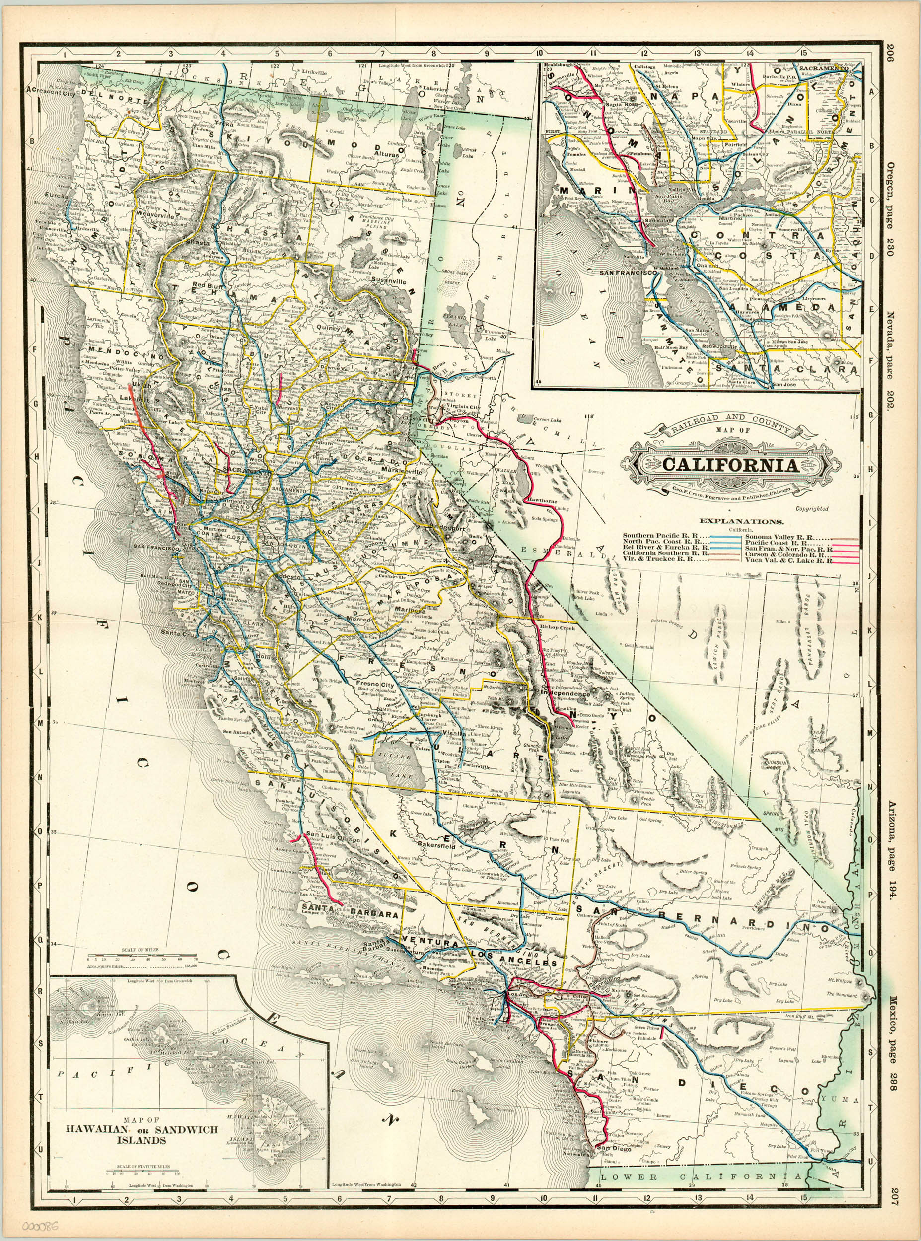 Railroad and County Map of California - Curtis Wright Maps