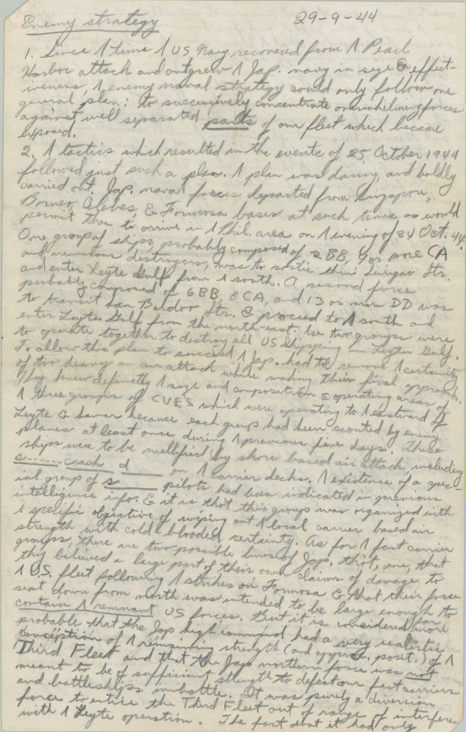 [Account and Manuscript Map of the Battle off Samar] - Curtis Wright Maps