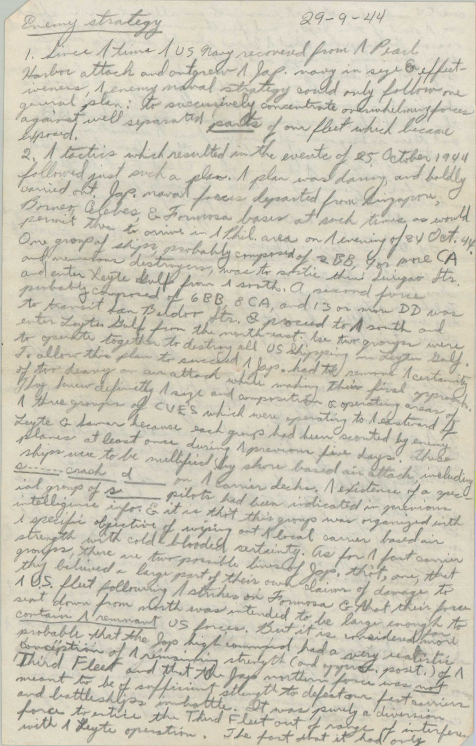 [Account and Manuscript Map of the Battle off Samar] - Curtis Wright Maps