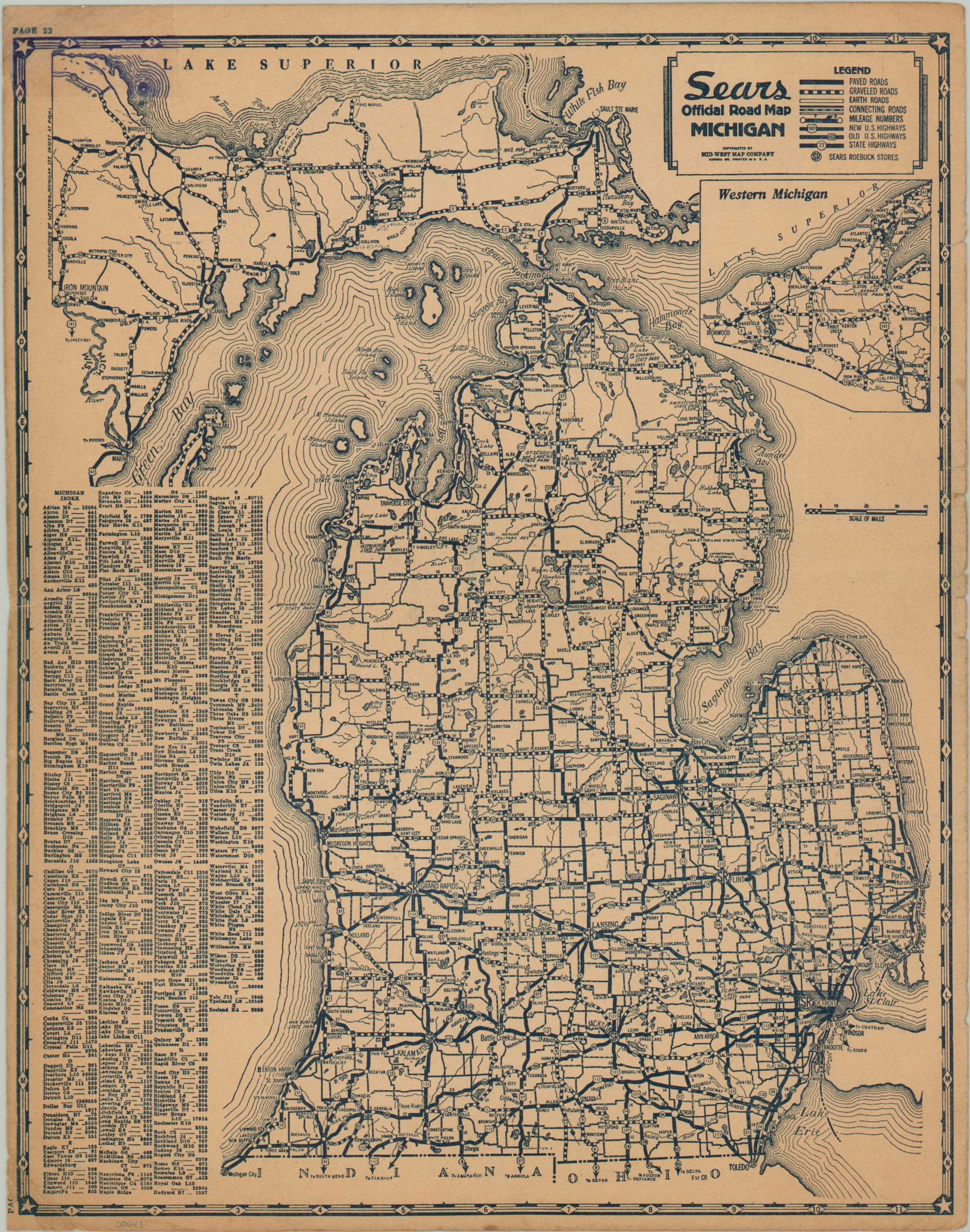 Sears Official Road Map Michigan [and Maine] - Curtis Wright Maps