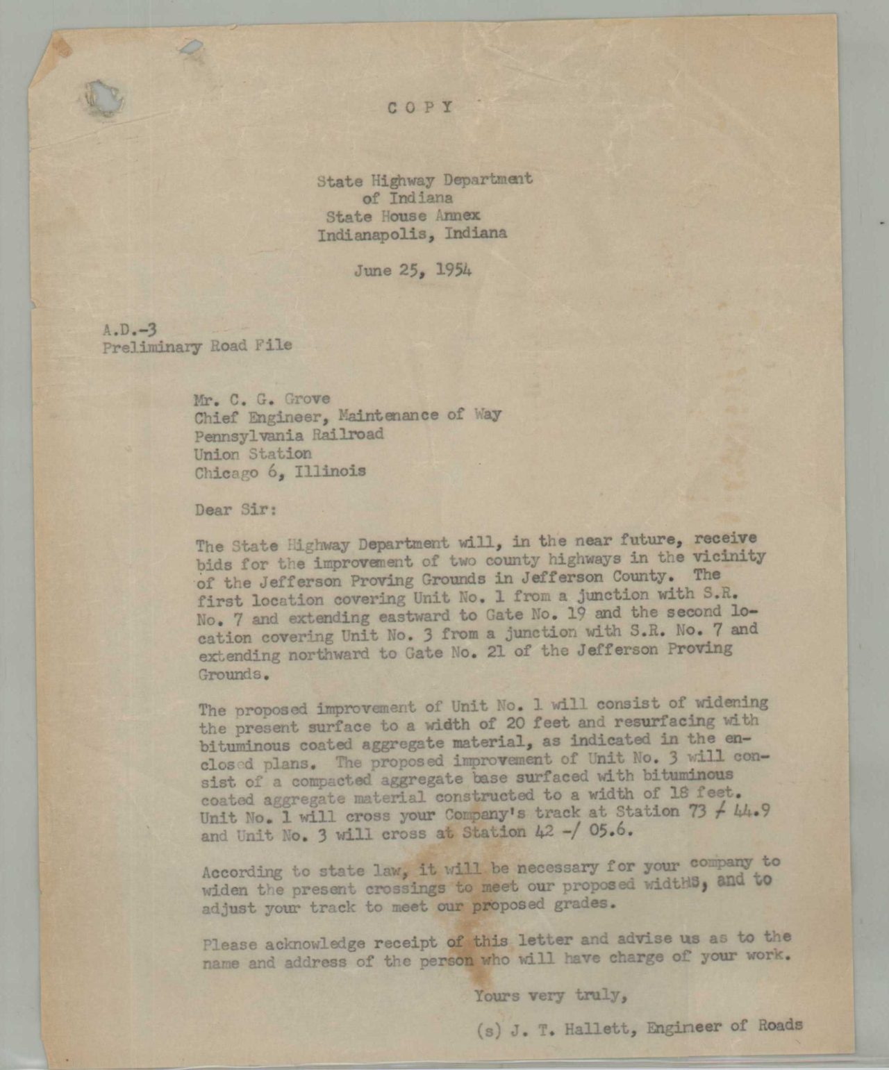 Plan and Profile of Proposed State highway "AD" Project No. 3 ...