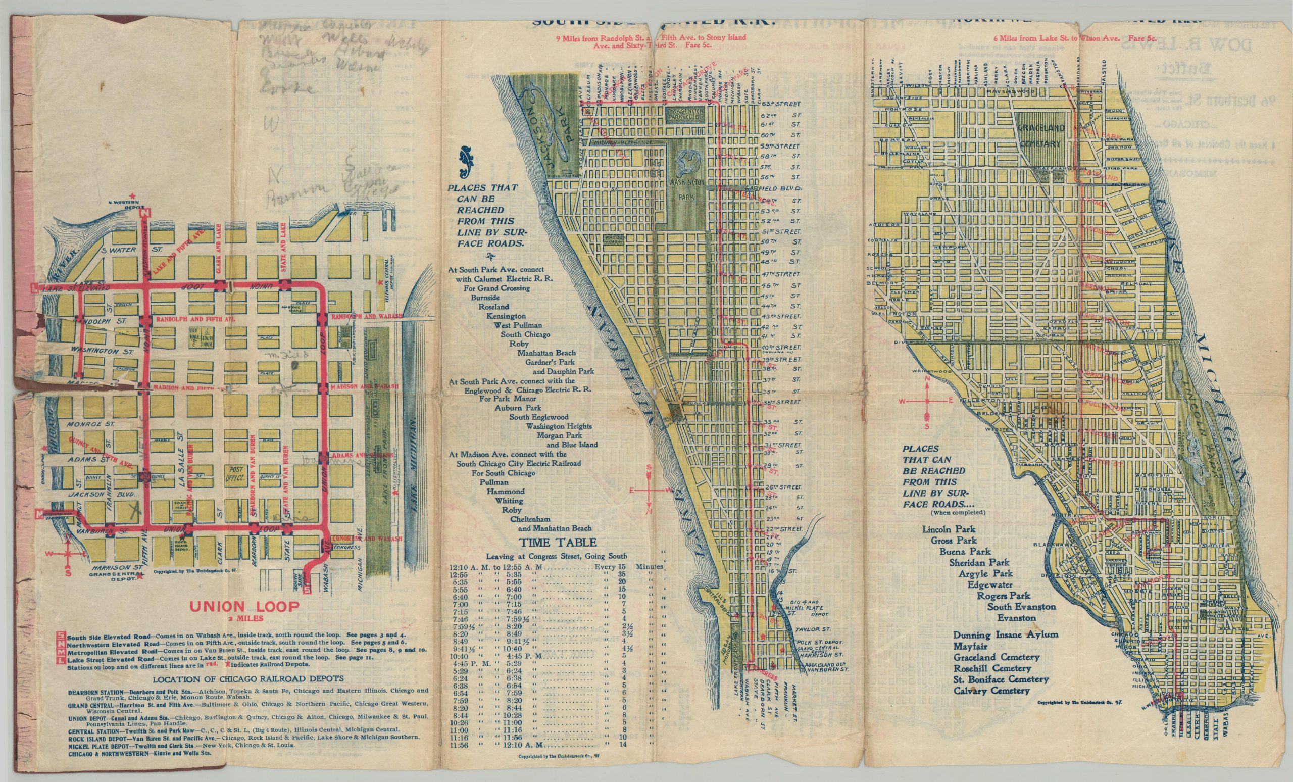 Maps of Chicago Elevated Railways and Union Loop - Curtis Wright Maps