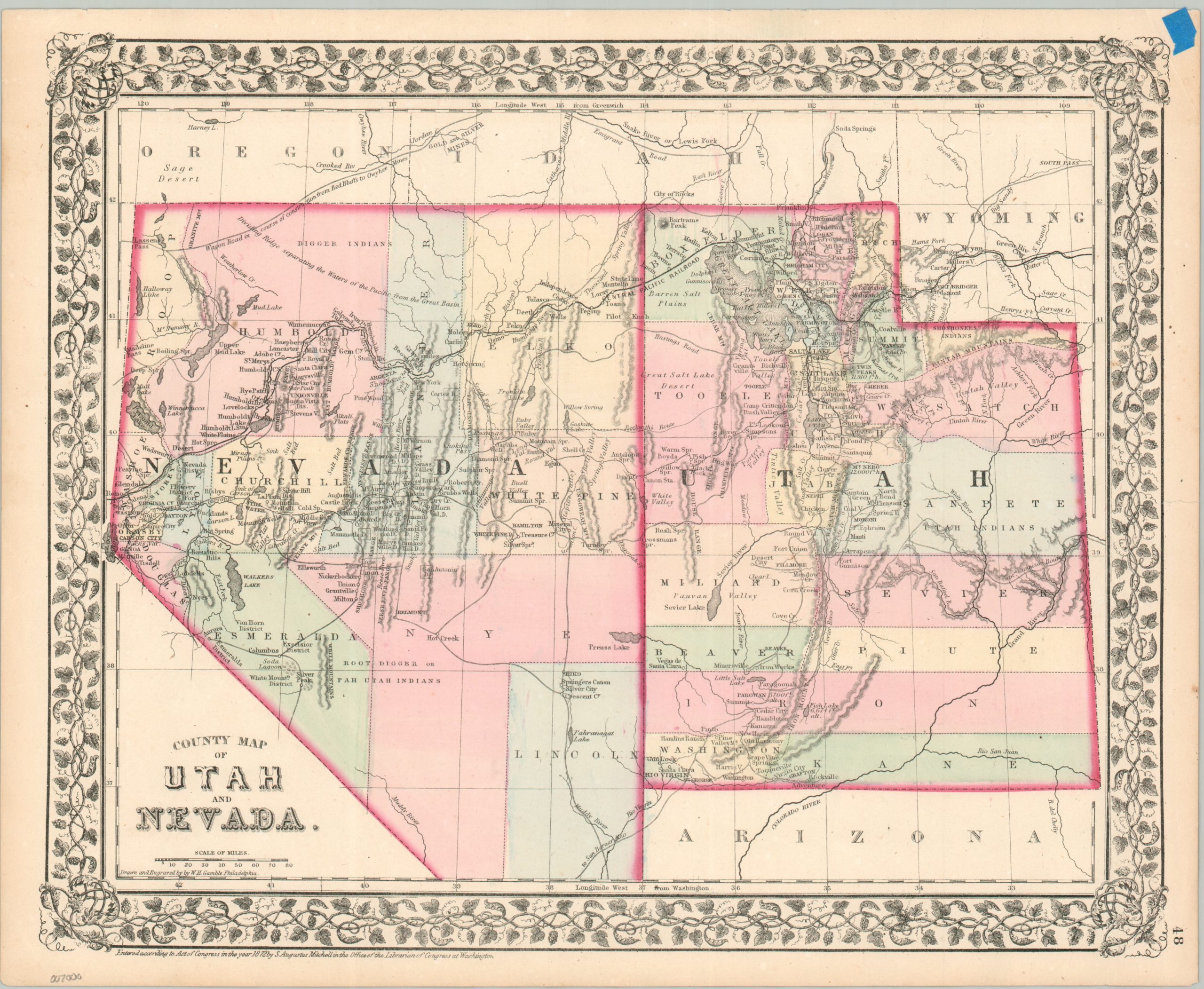County Map of Utah and Nevada - Curtis Wright Maps