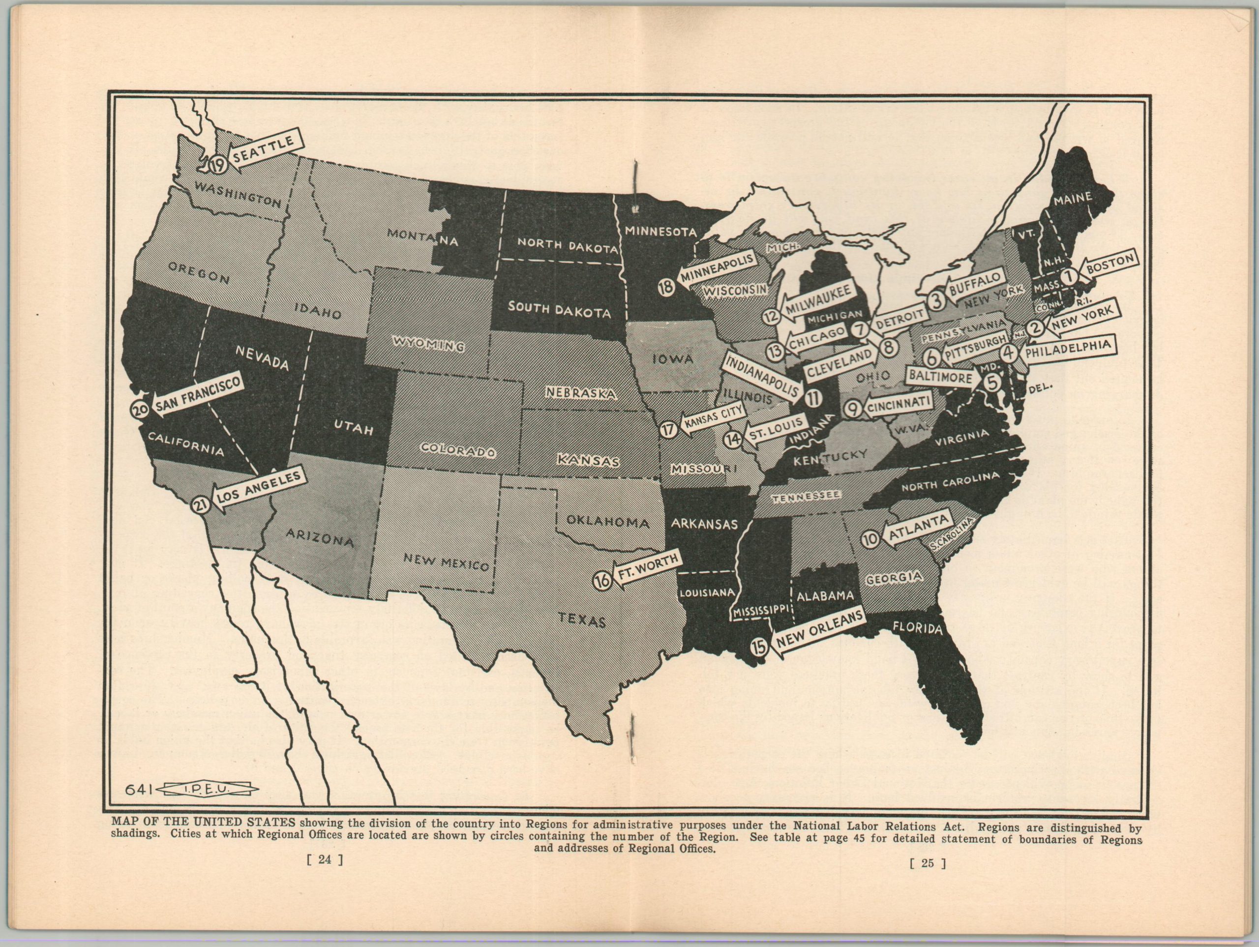 Map of the United States showing the division of the country into ...