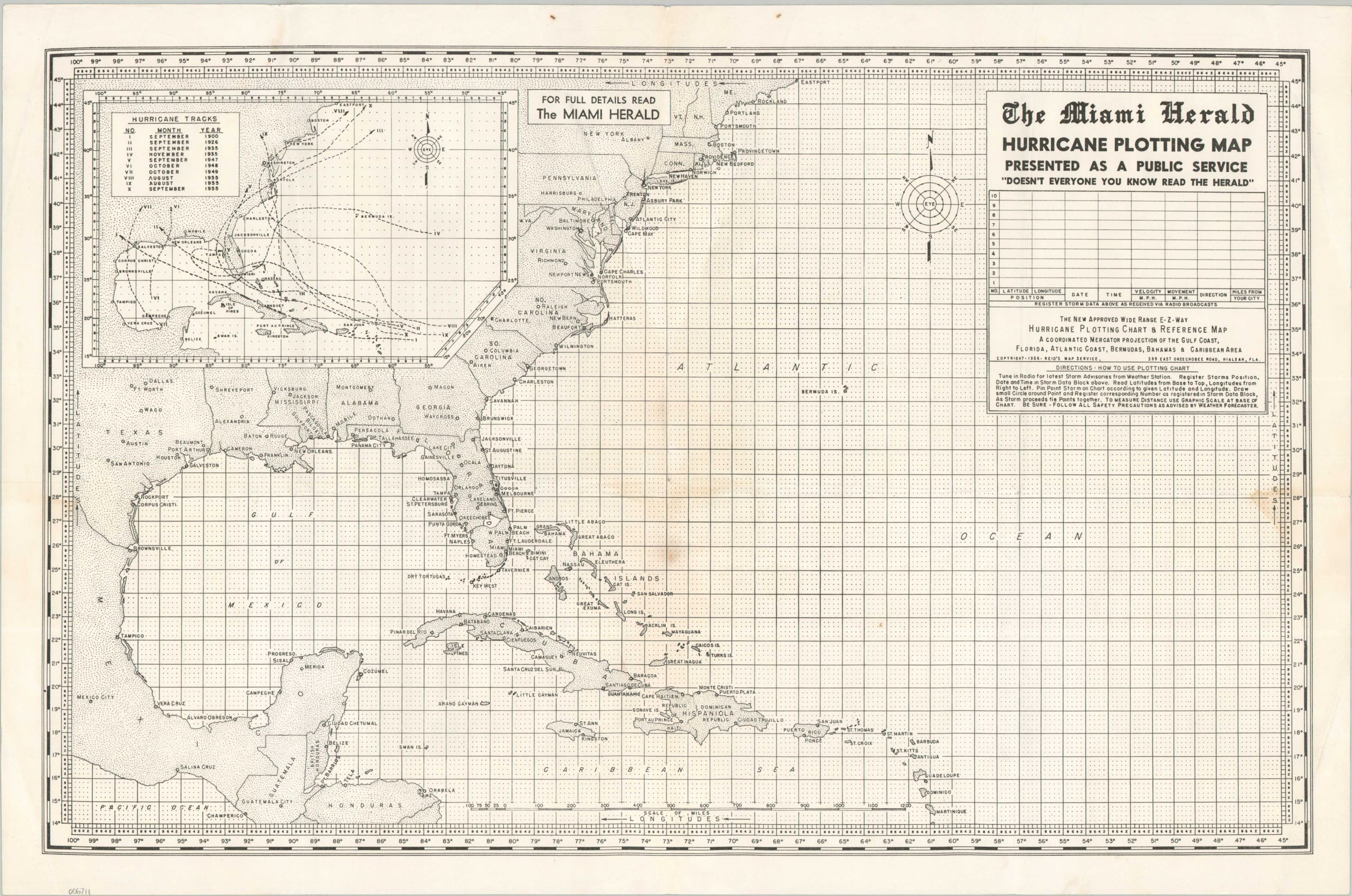 The Miami Herald Hurricane Plotting Map Presented as a Public Service ...