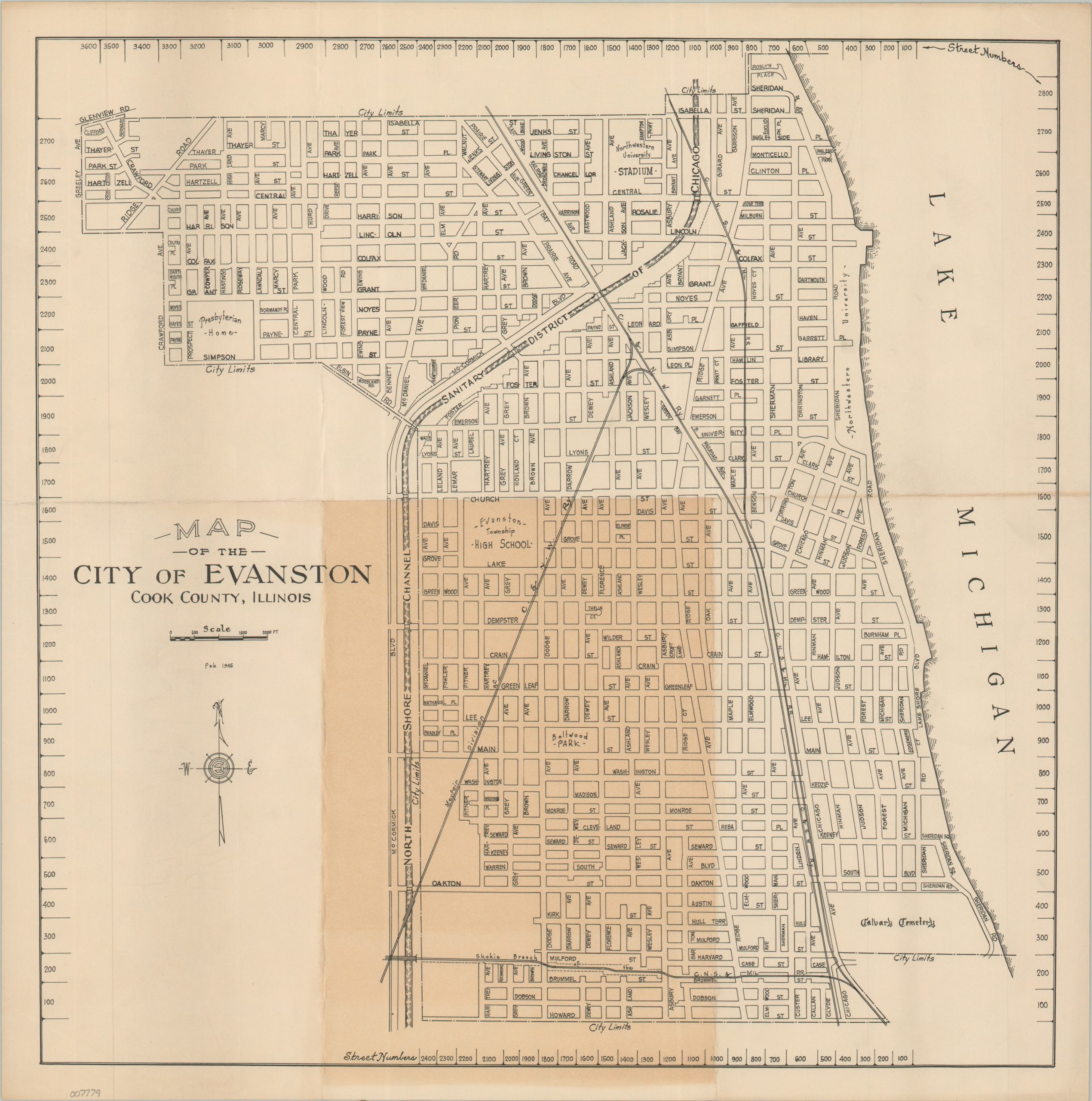 Map of the City of Evanston Cook County, Illinois - Curtis Wright Maps