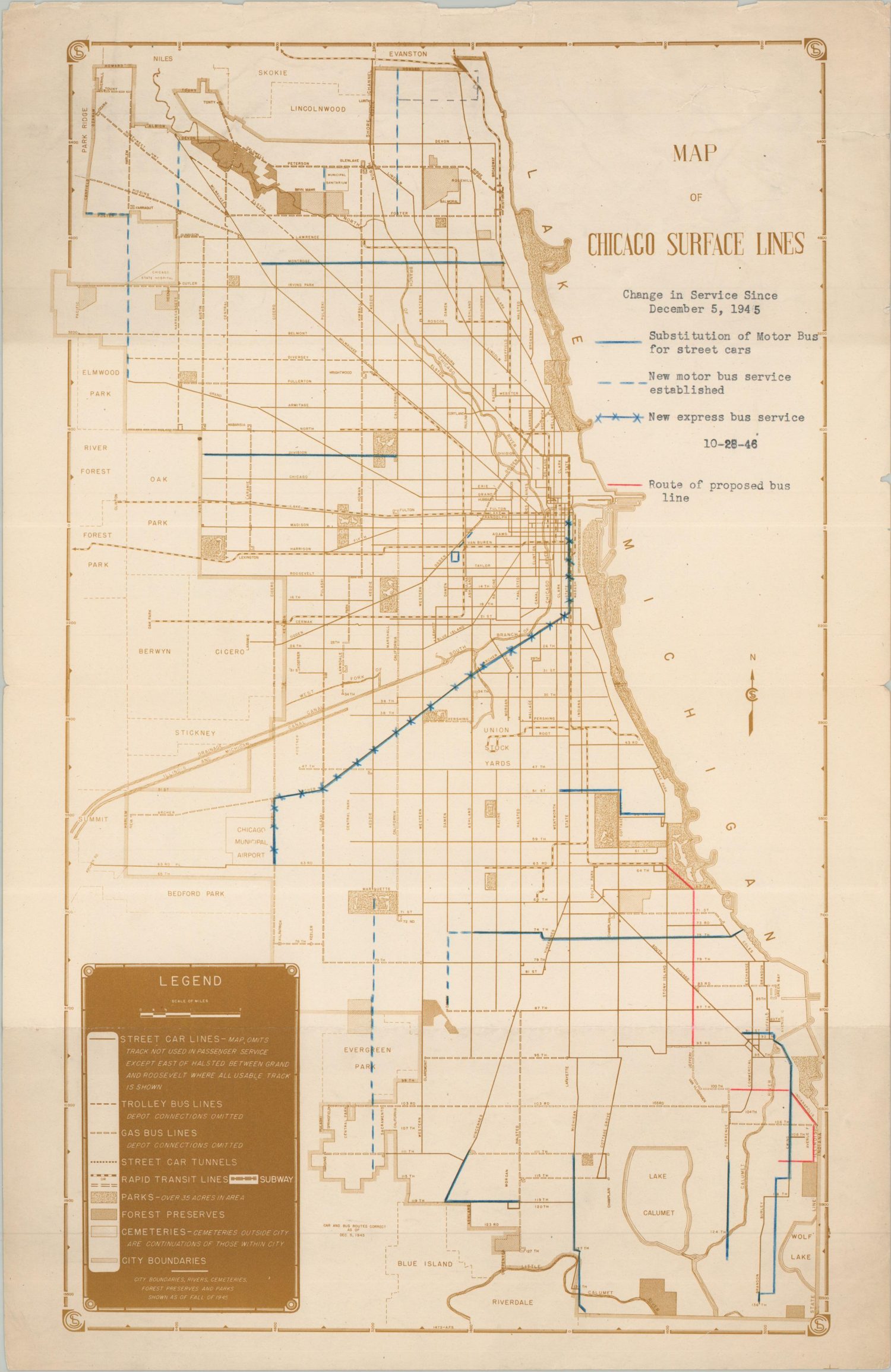 Map of Chicago Surface Lines - Curtis Wright Maps