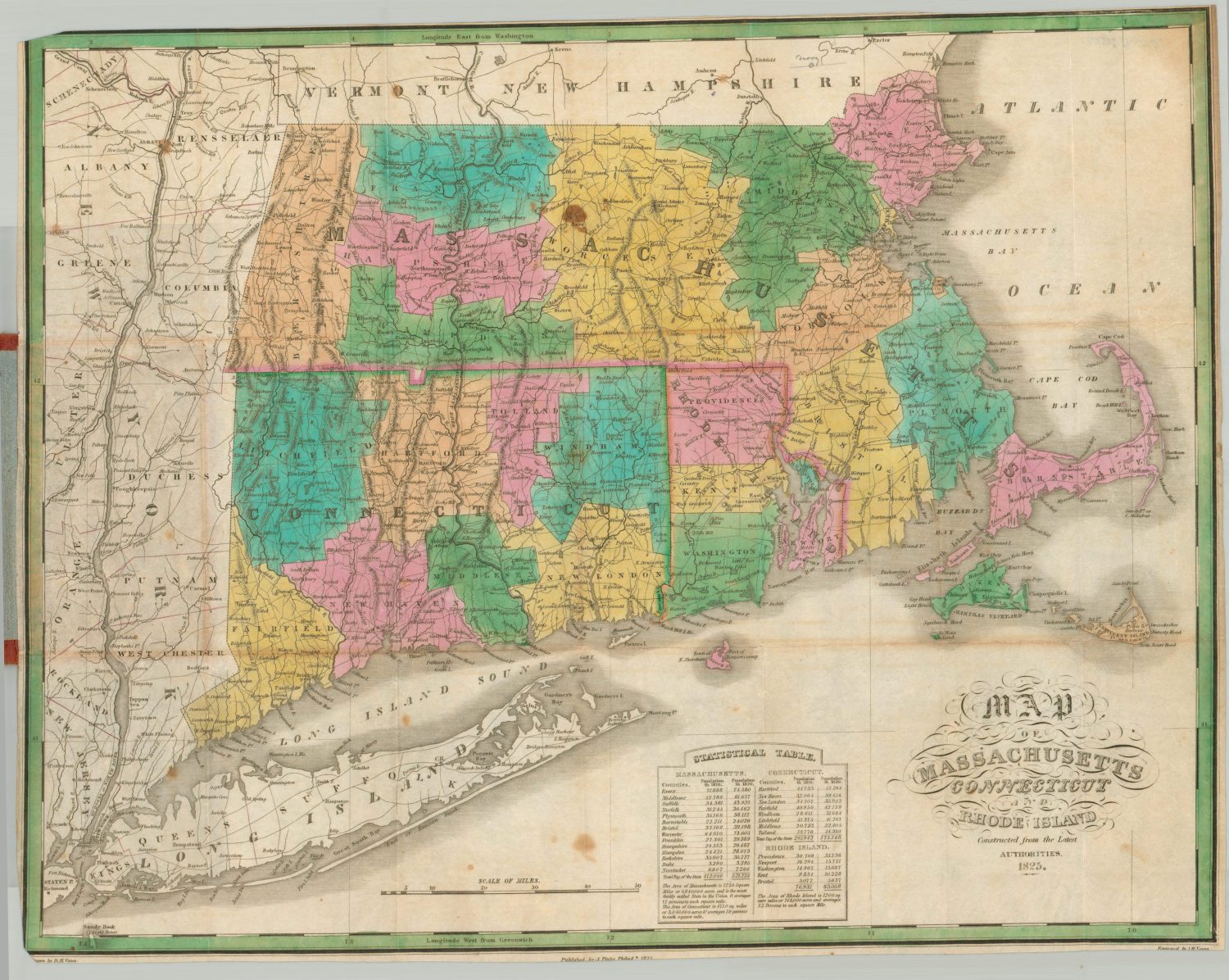 Map of Massachusetts Connecticut and Rhode Island - Curtis Wright Maps