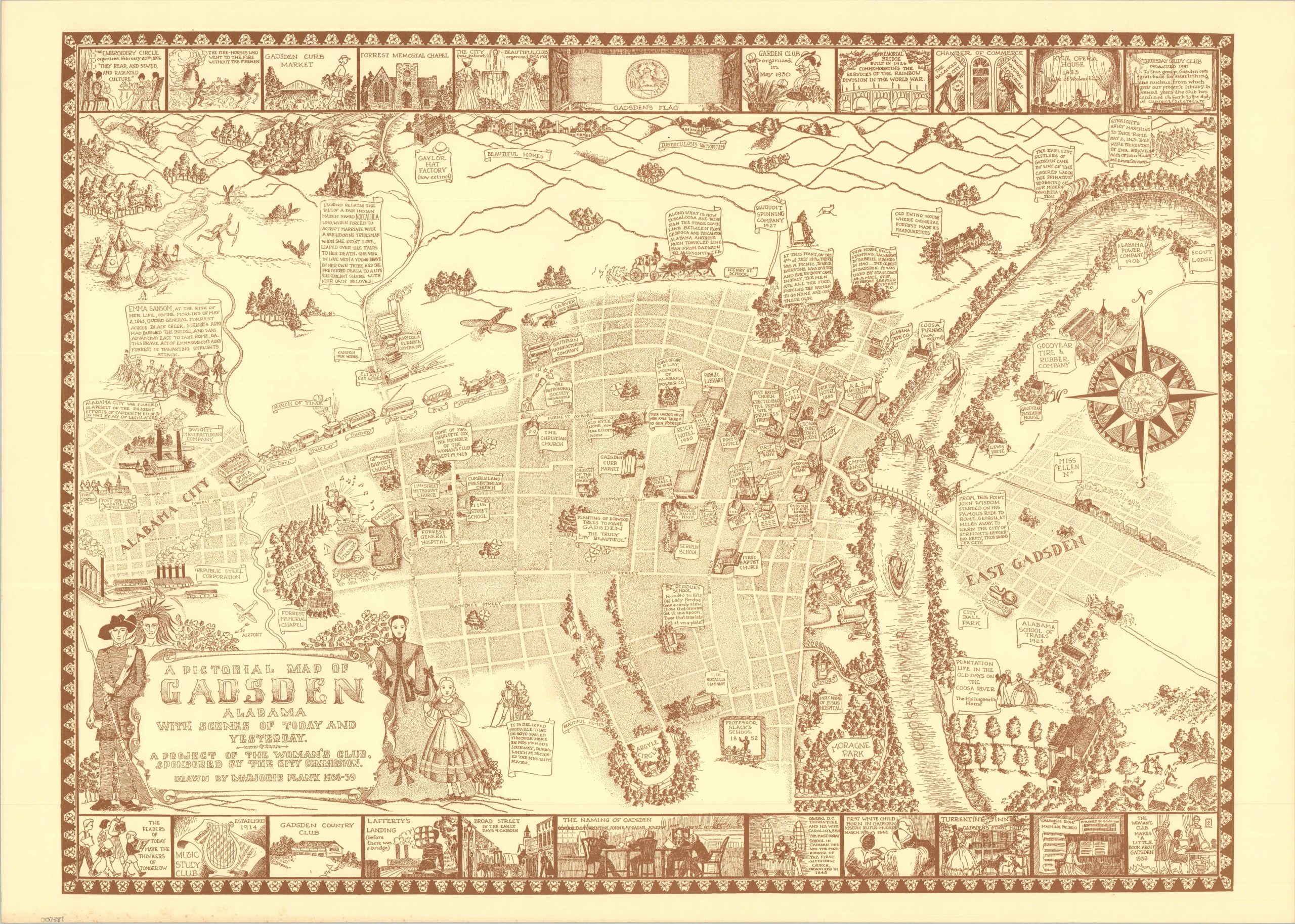 A Pictorial Map of Gadsden Alabama with Scenes of Today and Yesterday ...