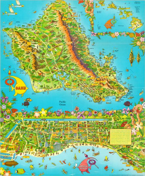 A Pic-Tour Map of Honolulu, Waikiki, and 'Round the Isle of Oahu ...