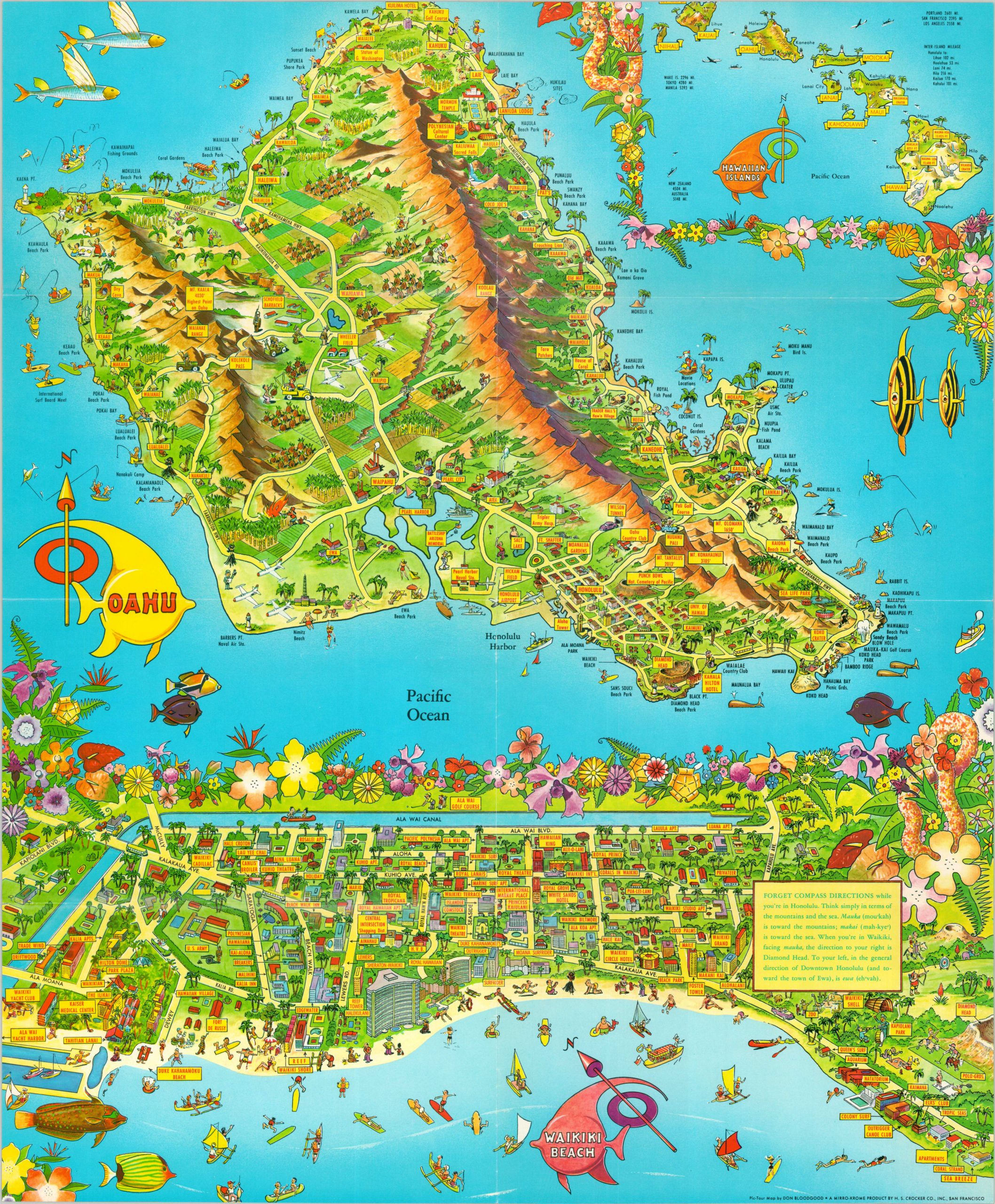 A Pic-Tour Map of Honolulu, Waikiki, and 'Round the Isle of Oahu ...