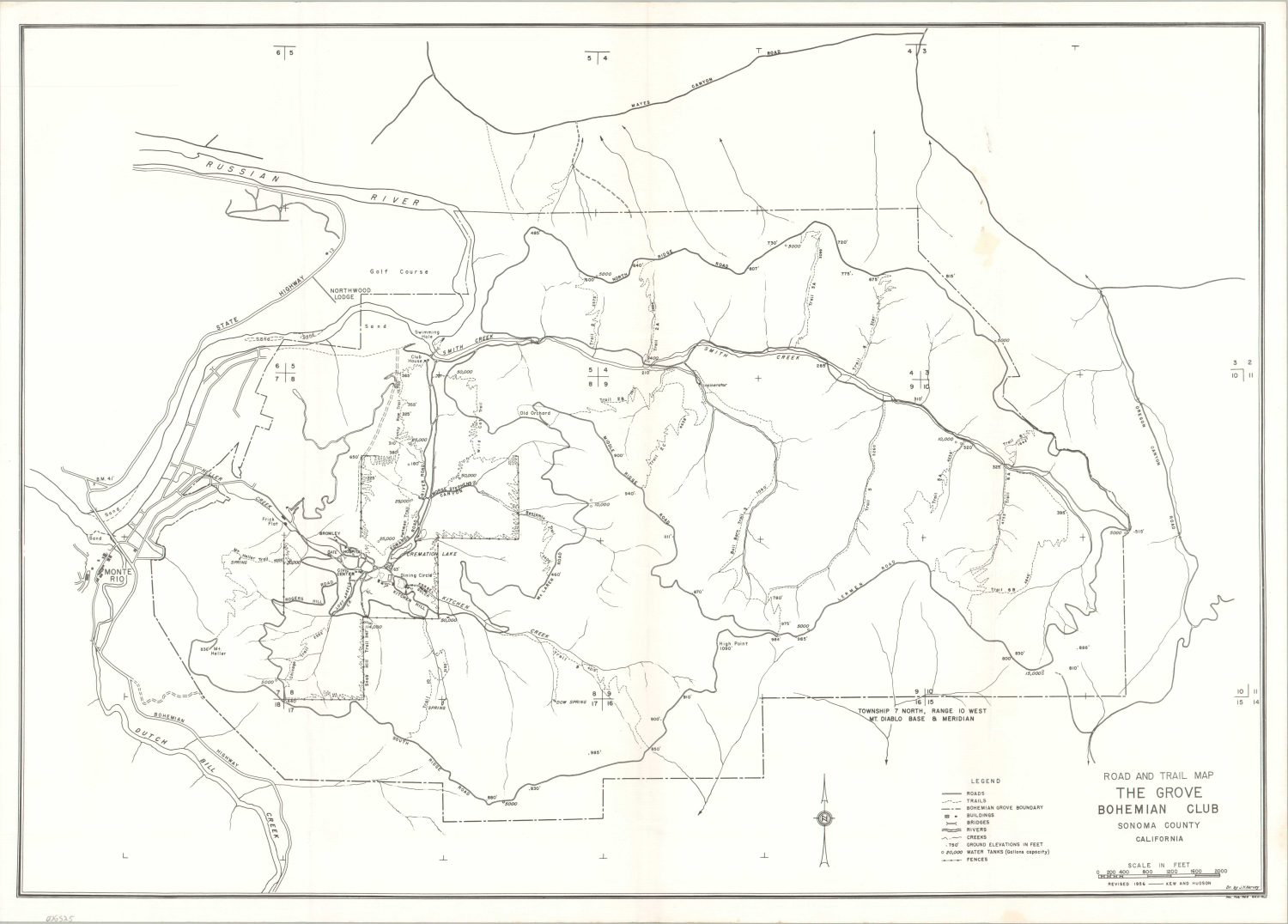 Road and Trail Map The Grove Bohemian Club Sonoma County California ...