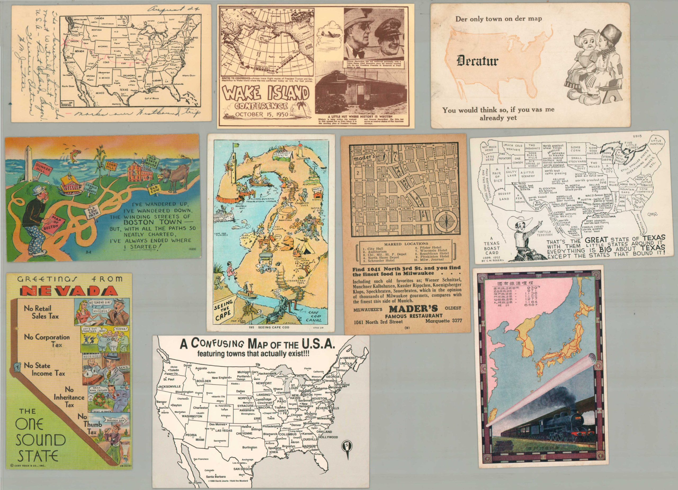 [Set of Ten Map-Themed Postcards] - Curtis Wright Maps