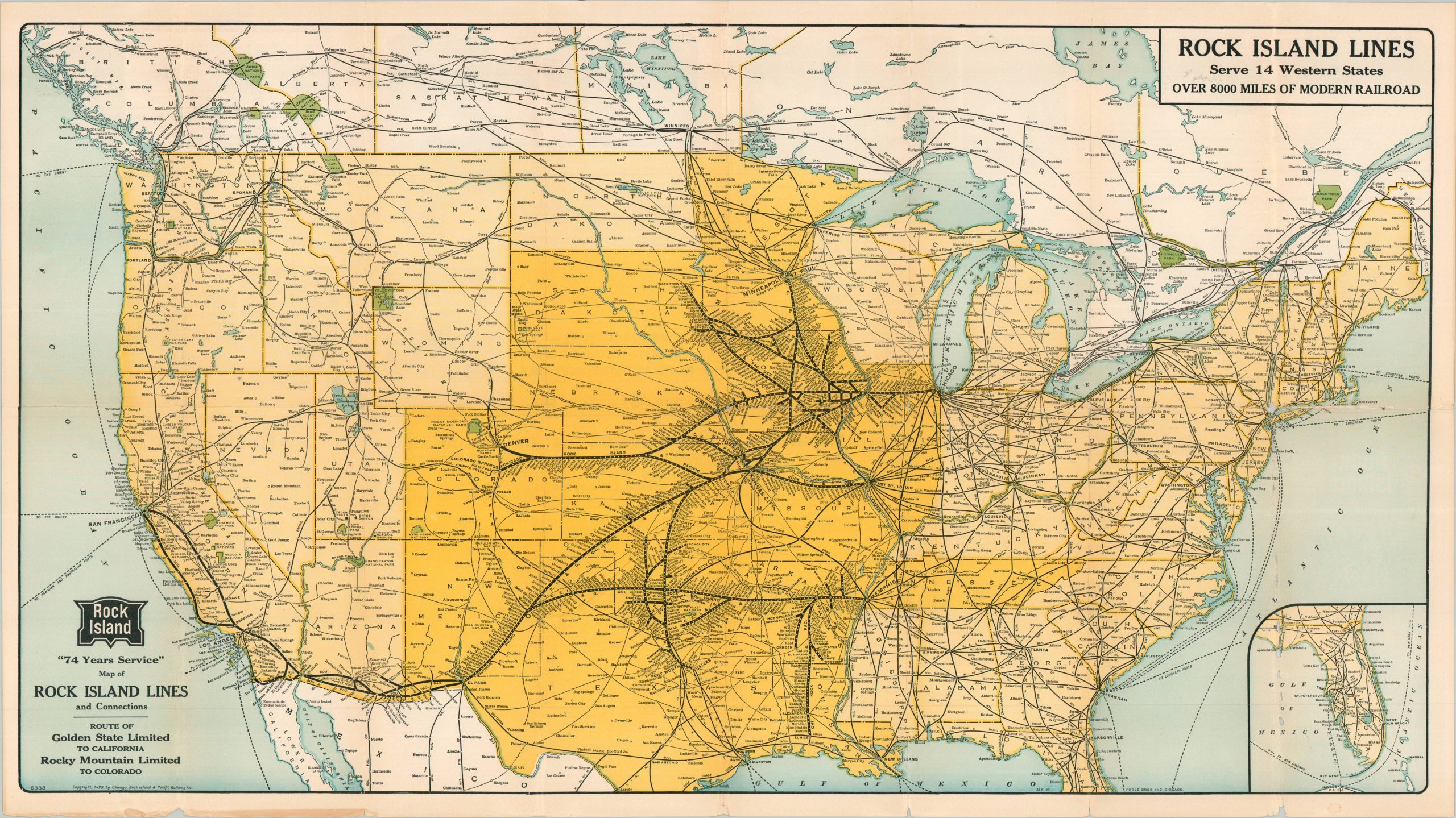 Map of the Rock Island Lines and Connections - Curtis Wright Maps