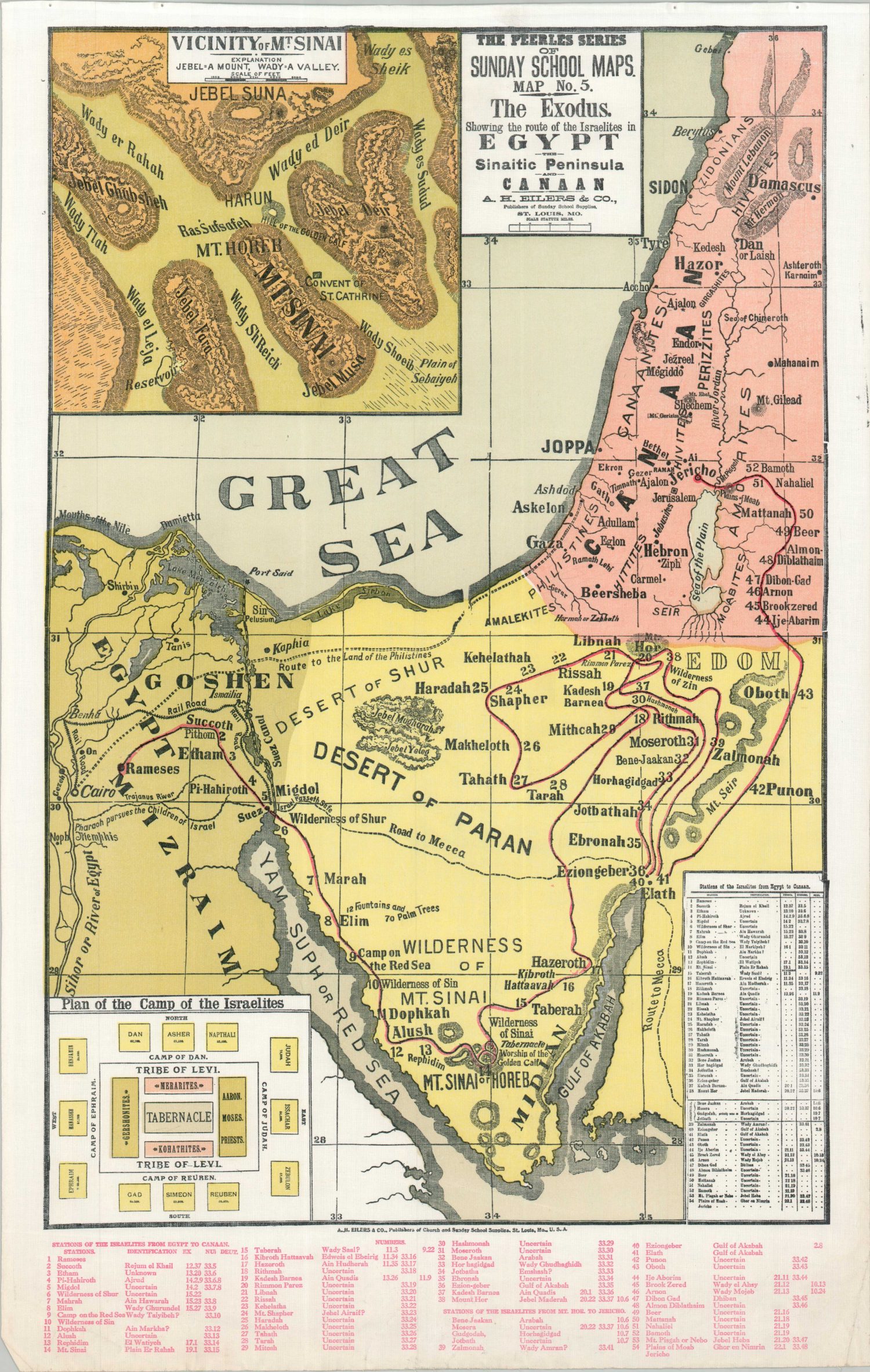 The Exodus. Showing the route of the Israelites in Egypt the Sinaitic ...