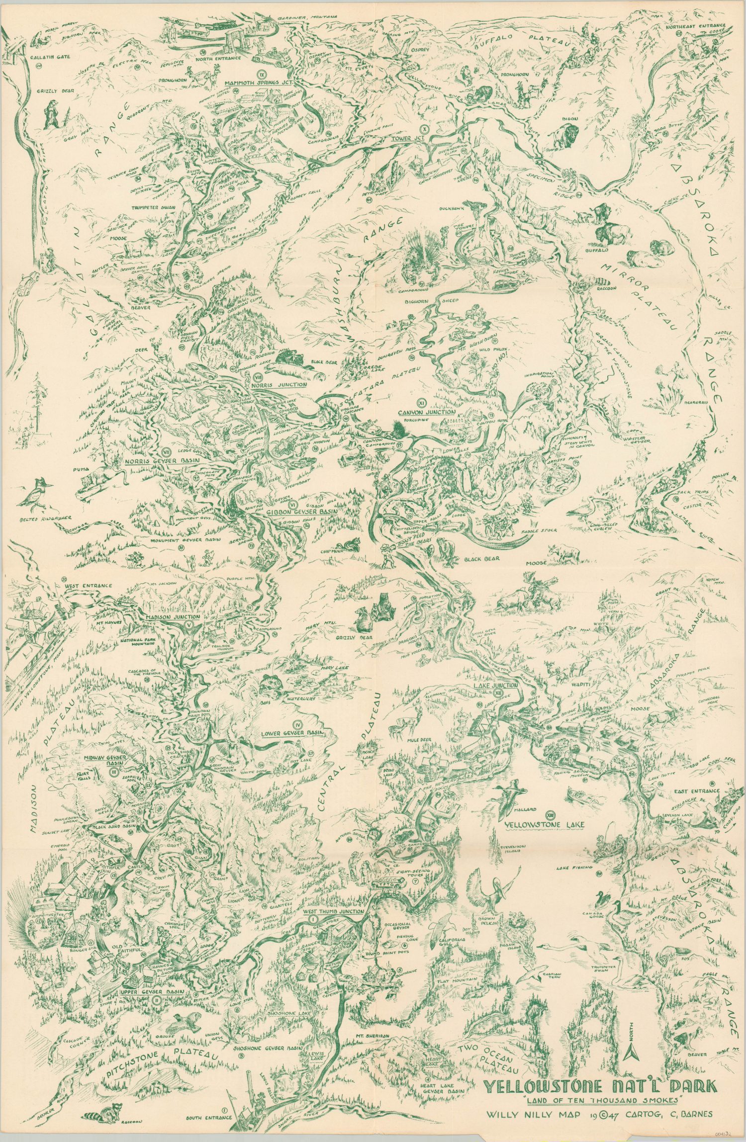 Yellowstone National Park Willy Nilly Map - Curtis Wright Maps