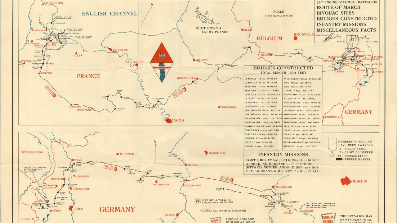 D to V-E Day 234th Engineer Combat Battalion Route of March Bivouac ...