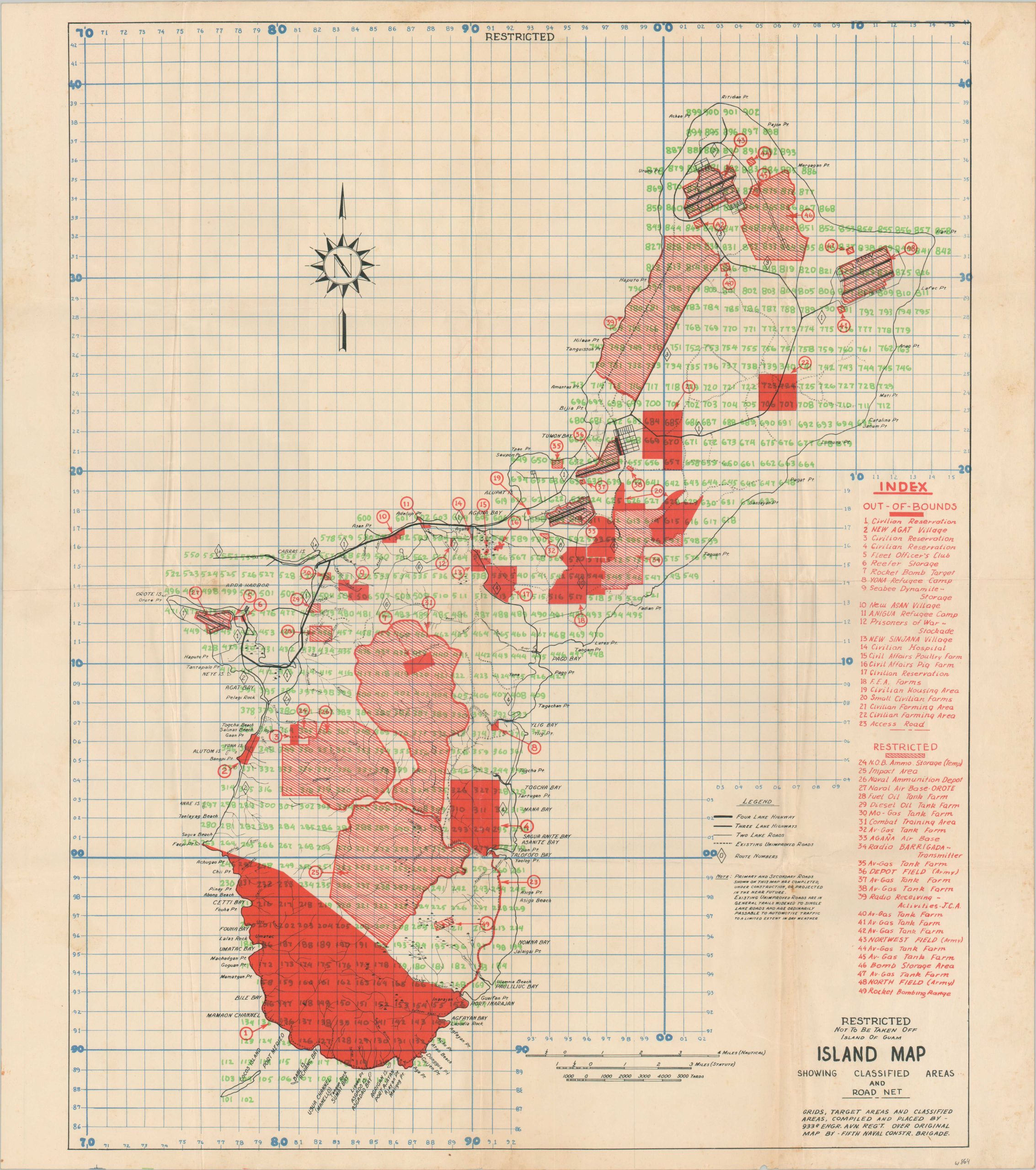 Island Map Showing Classified Areas and Road Net [Guam] - Curtis Wright ...