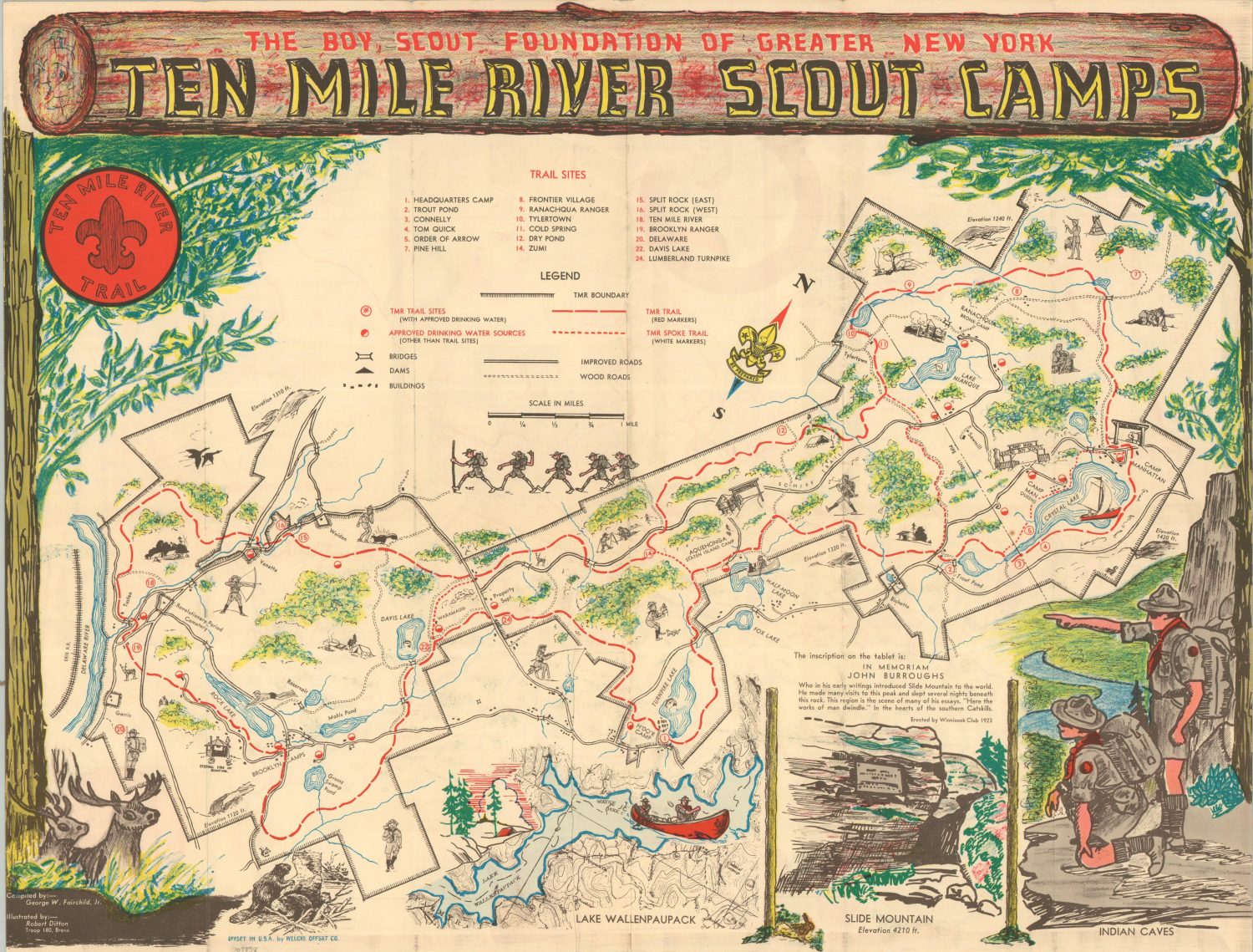 Trail Map of the Ten Mile River Scout Camps - Curtis Wright Maps