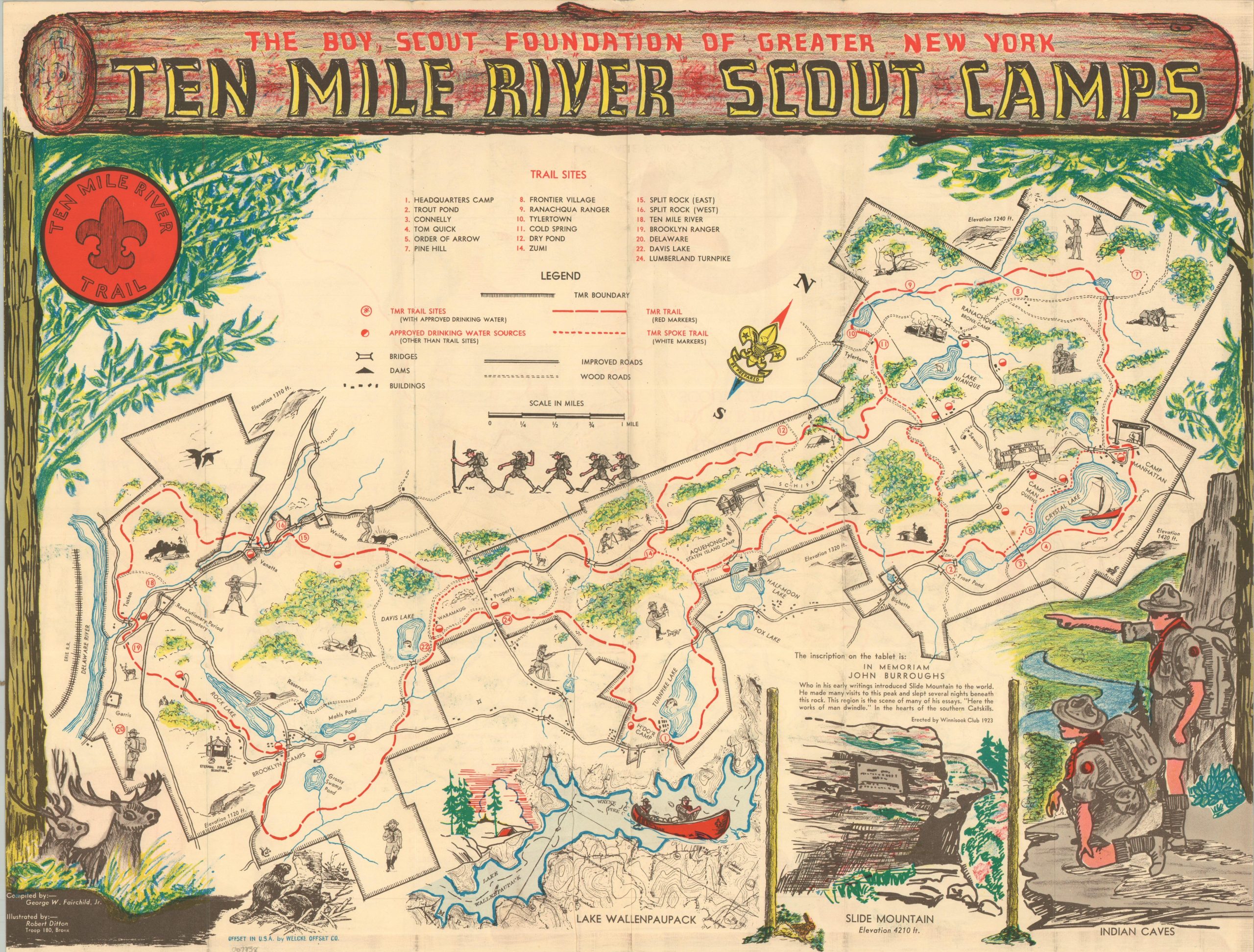 Trail Map of the Ten Mile River Scout Camps - Curtis Wright Maps