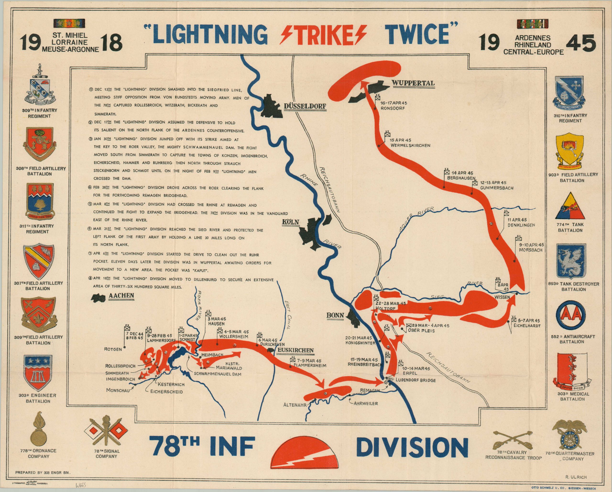 "Lightning Strikes Twice" 78th Infantry Division - Curtis Wright Maps